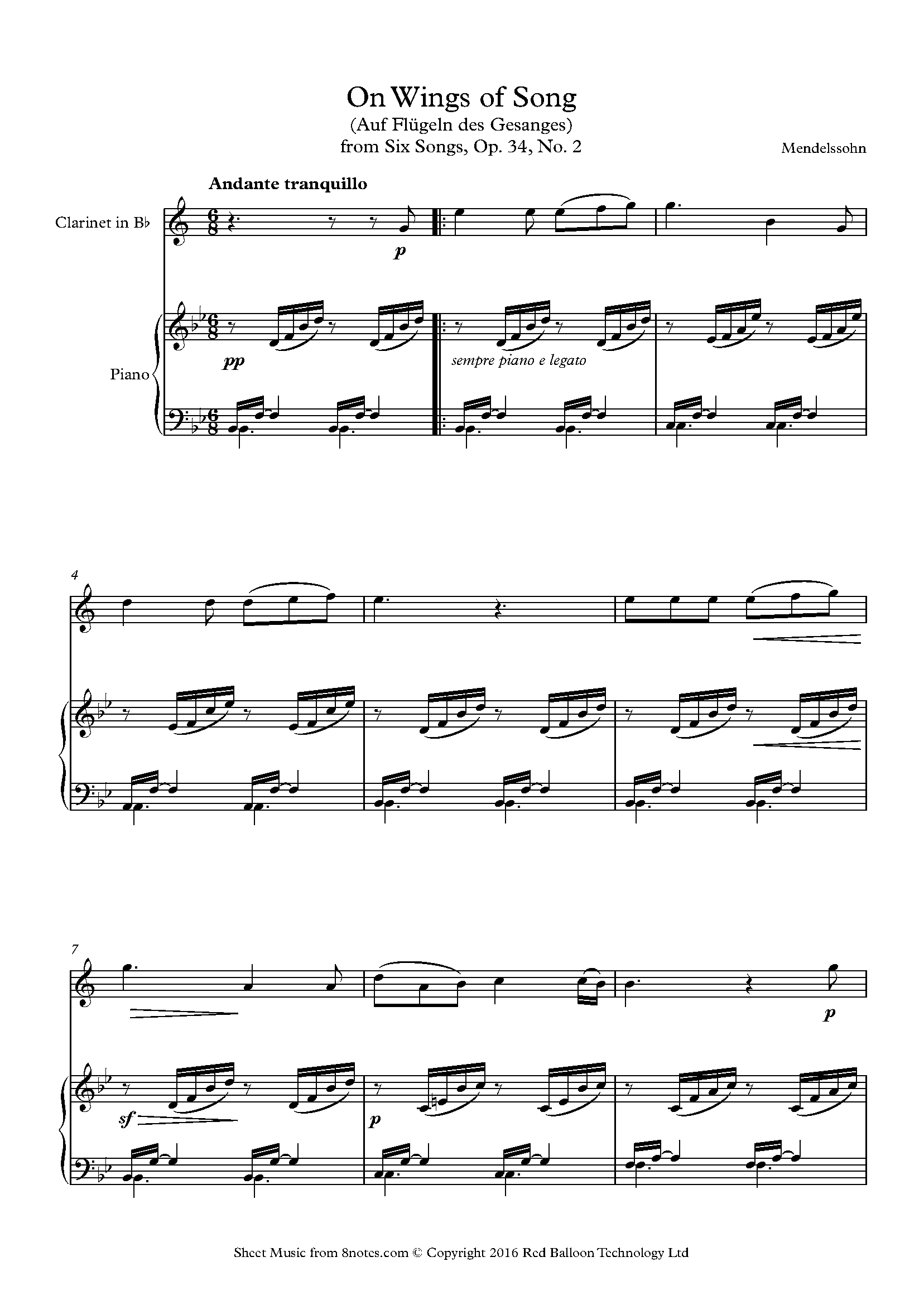 Mendelssohn - ﻿On Wings of Song (Auf Flügeln des Gesanges) from Six ...