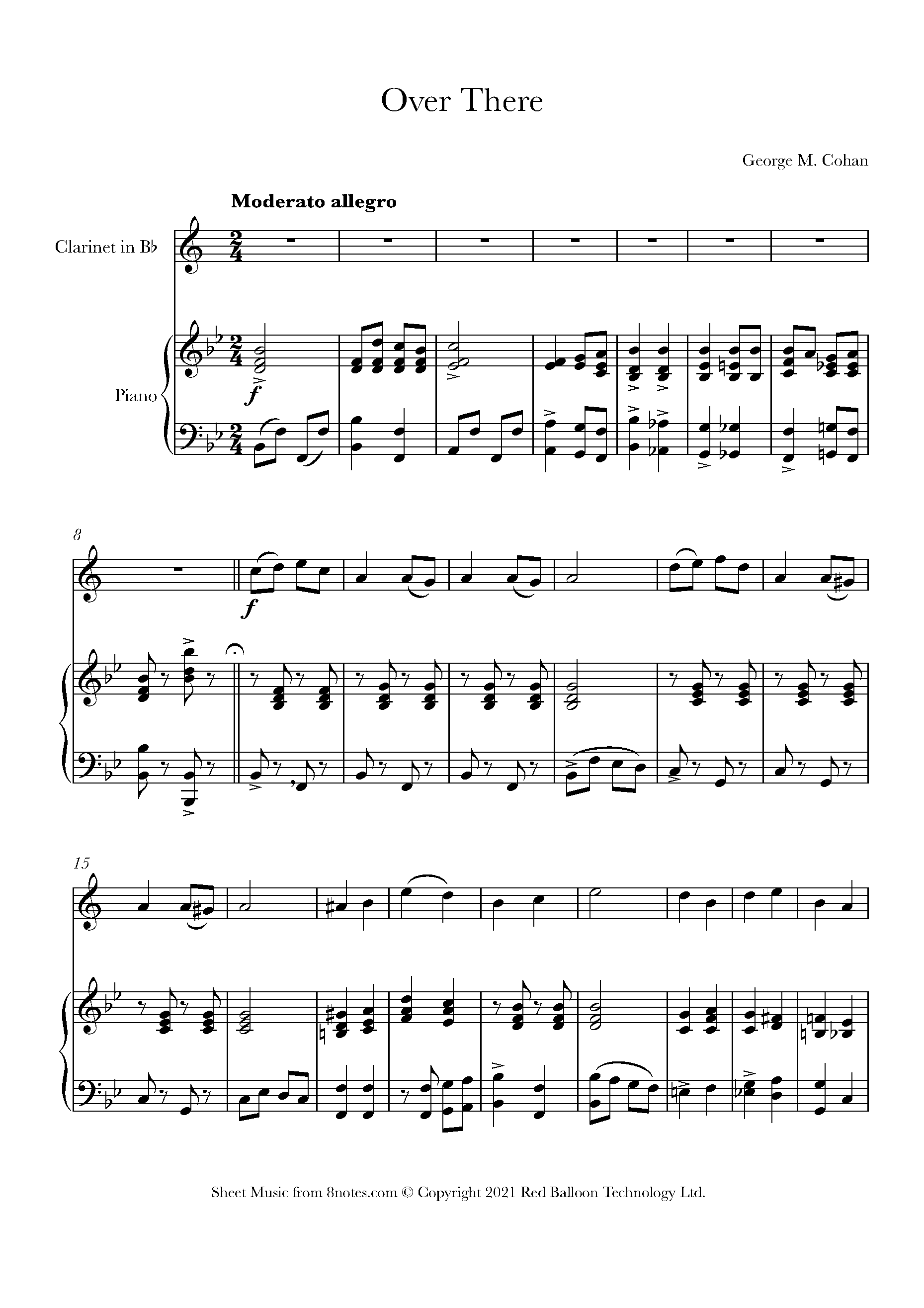 Cohan - Over There Sheet music for Clarinet - 8notes.com