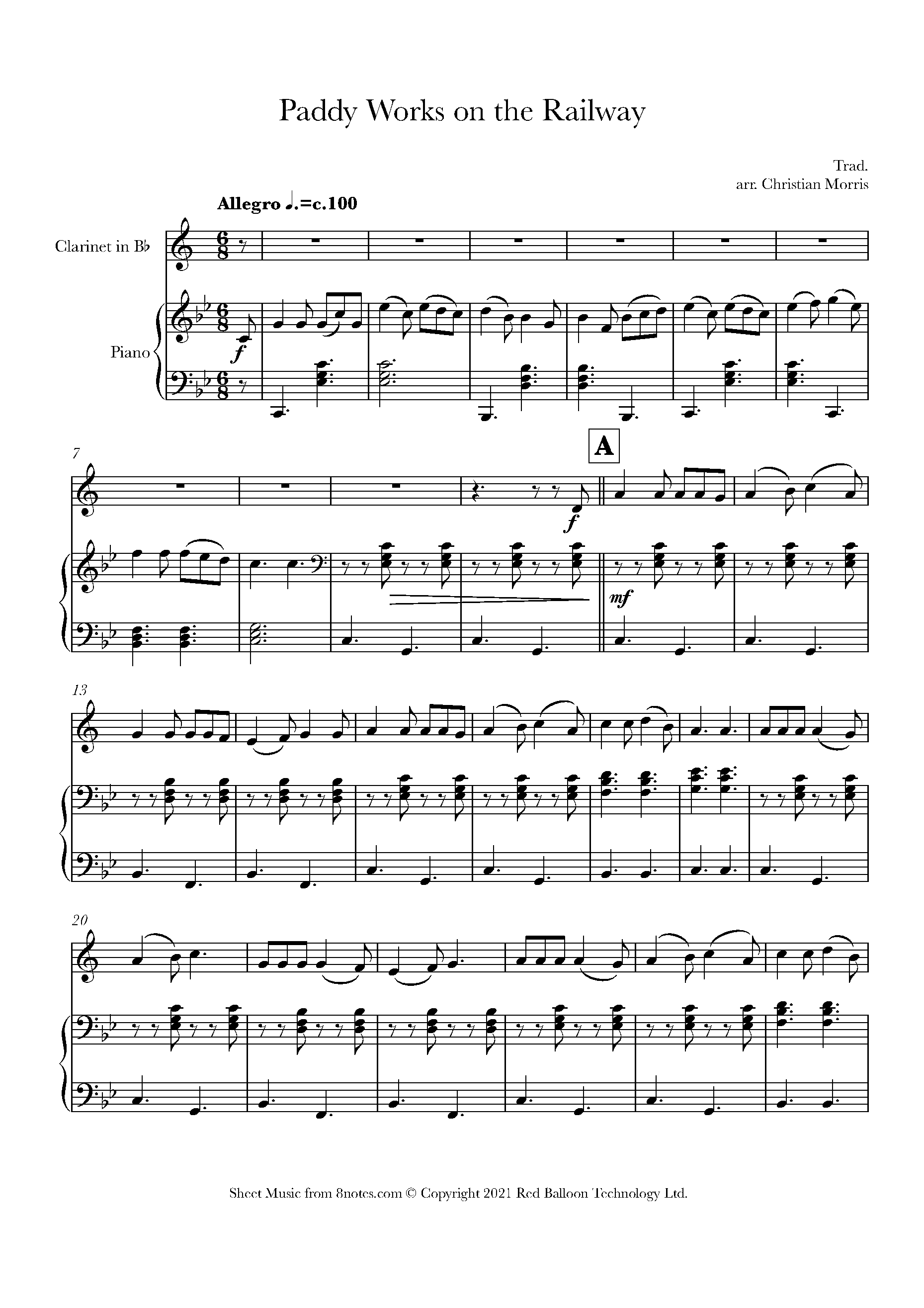 Paddy Works on the Railway Sheet music for Clarinet - 8notes.com