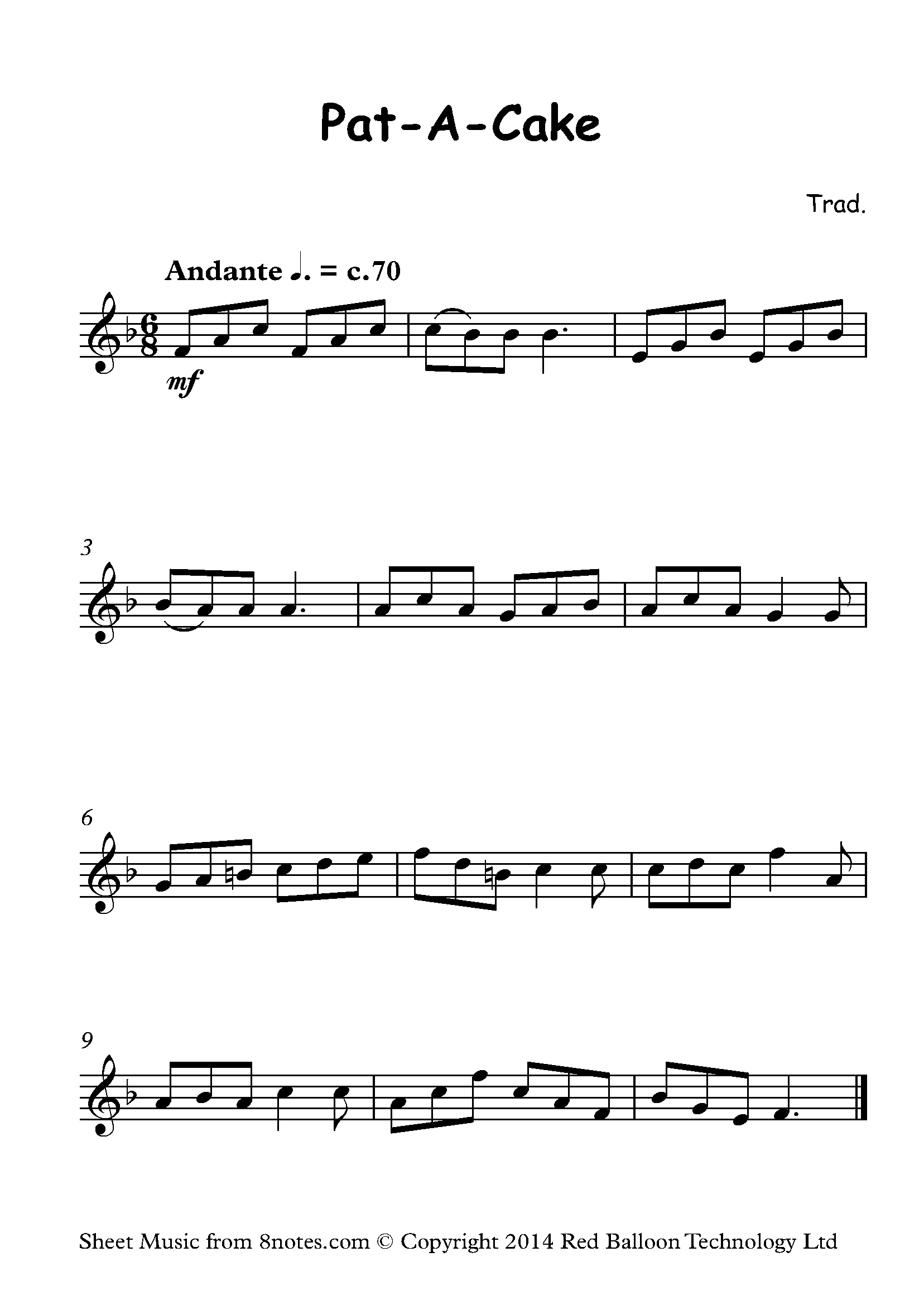 Pat-A-Cake Sheet music for Clarinet - 8notes.com