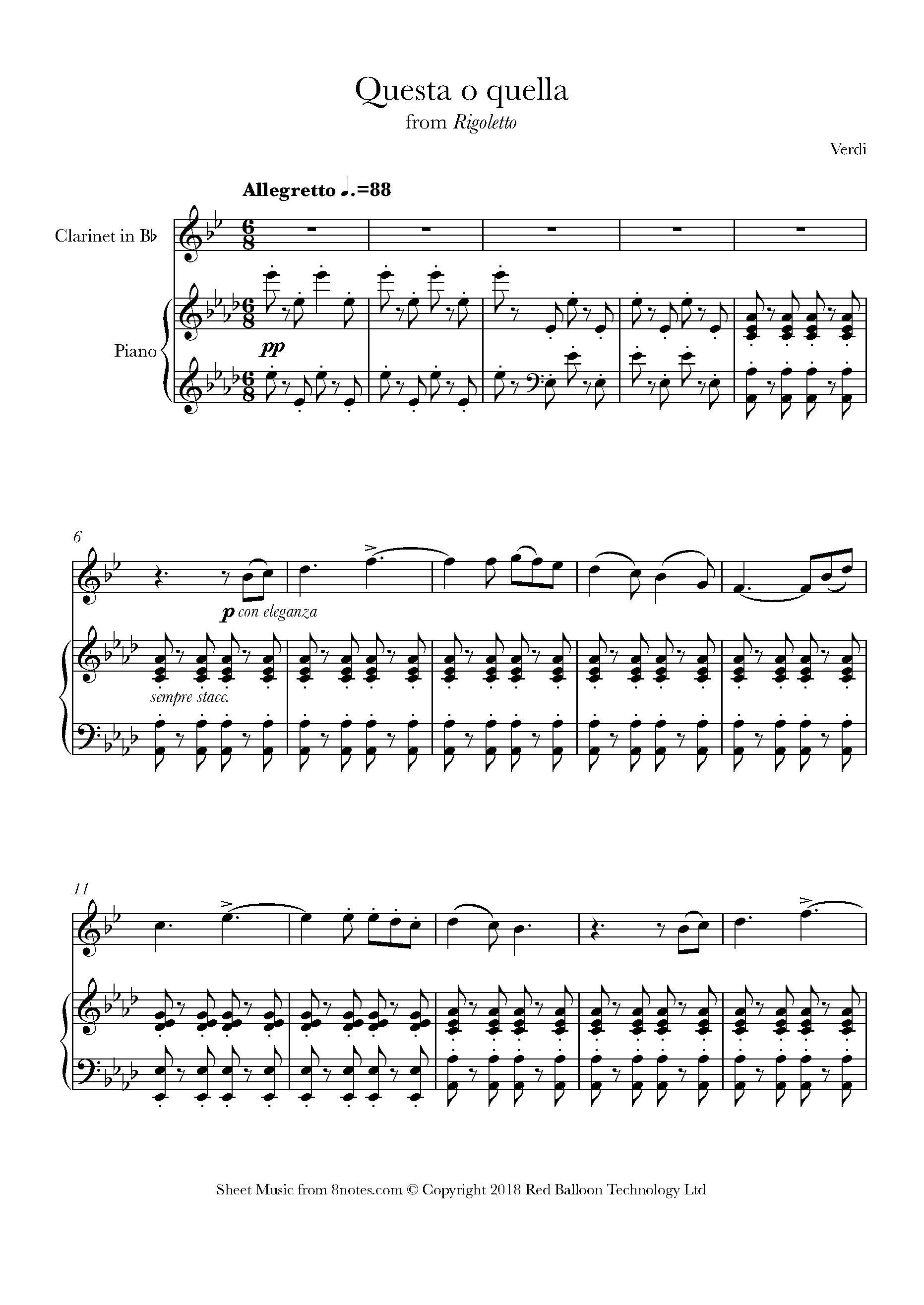 Verdi - Questa o quella from Rigoletto Sheet music for Clarinet ...