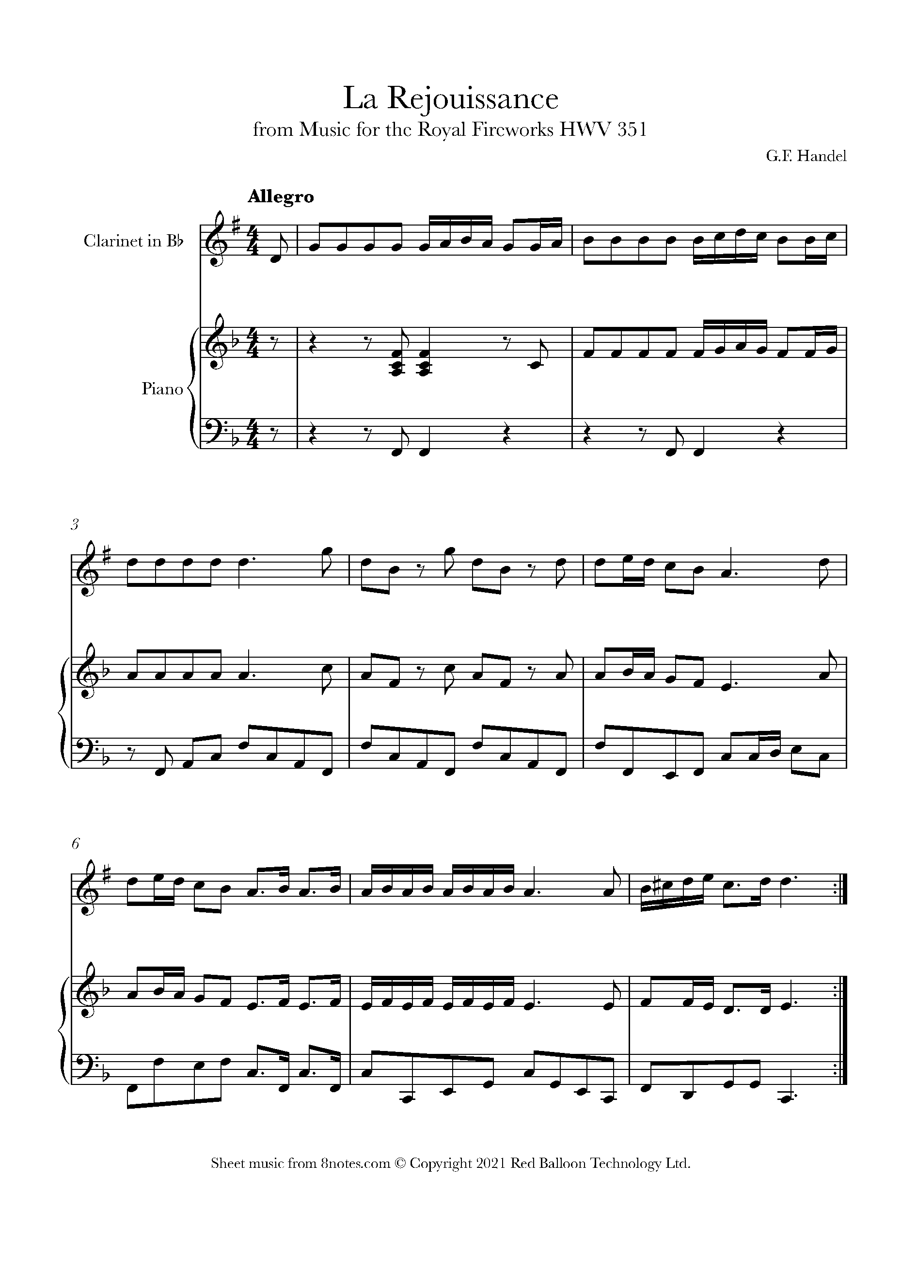 Handel - La Rejouissance from Music for the Royal Fireworks HWV 351 ...