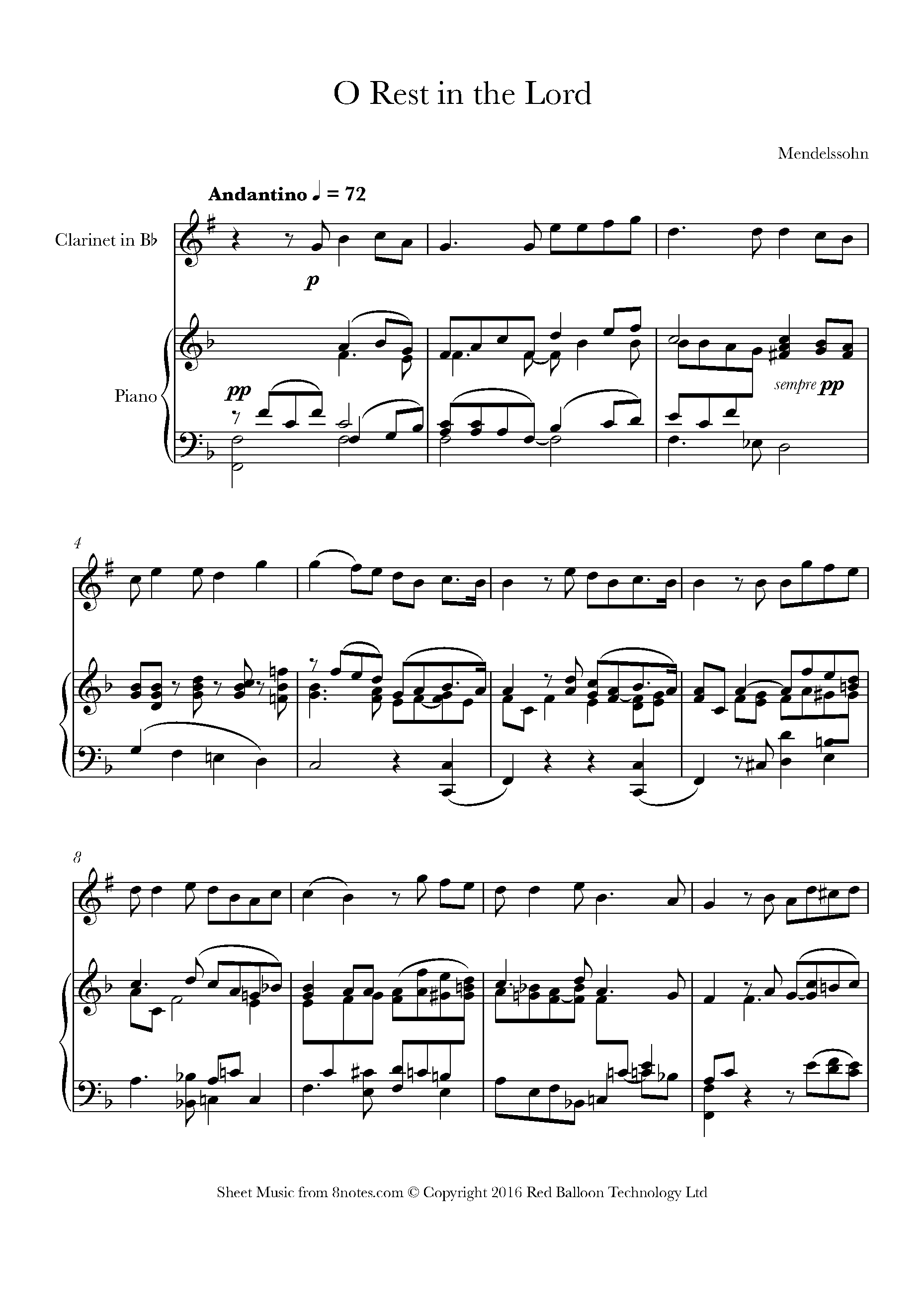 Mendelssohn - Rest in the Lord Sheet music for Clarinet - 8notes.com