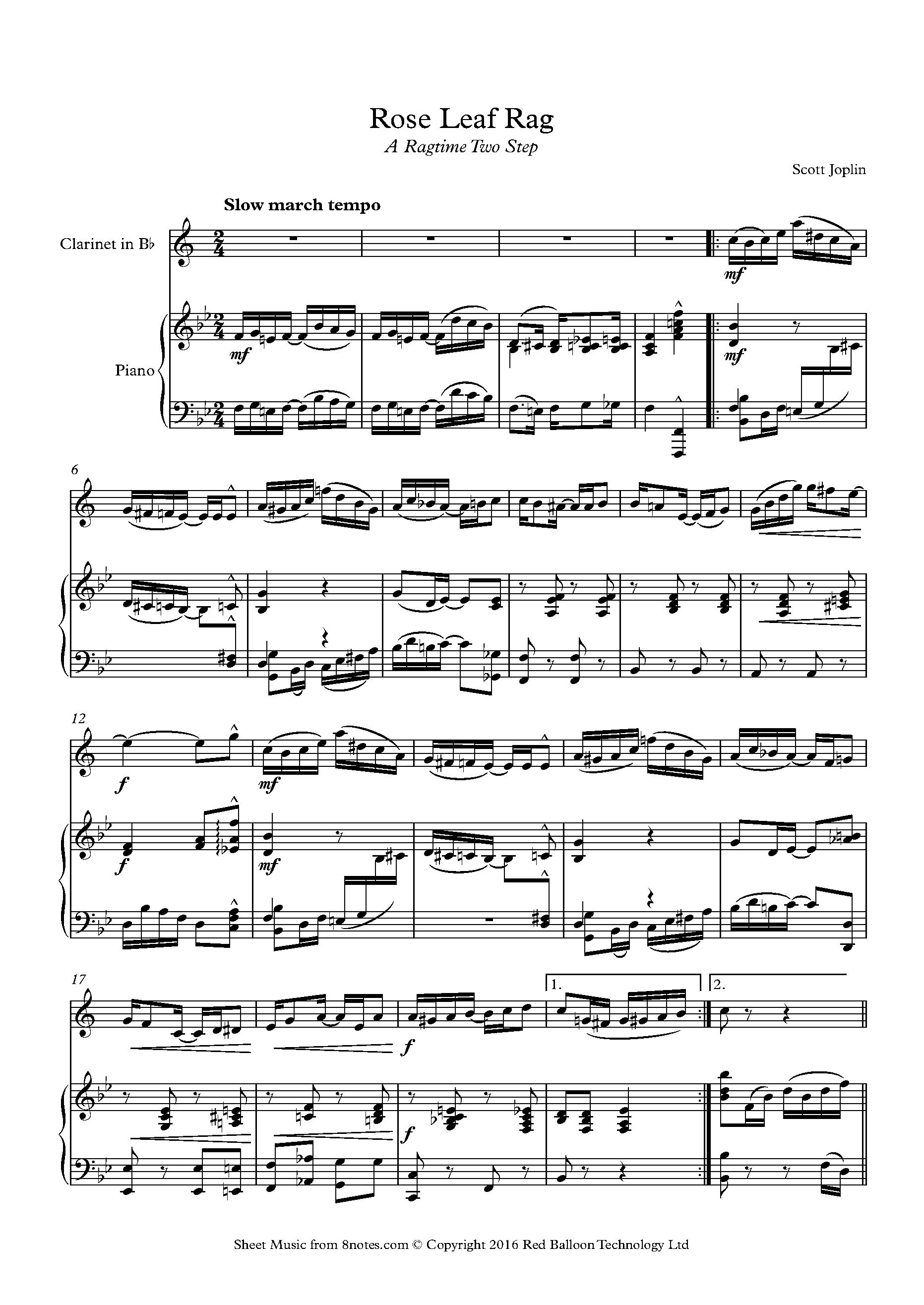 Scott Joplin - Rose Leaf Rag Sheet music for Clarinet - 8notes.com