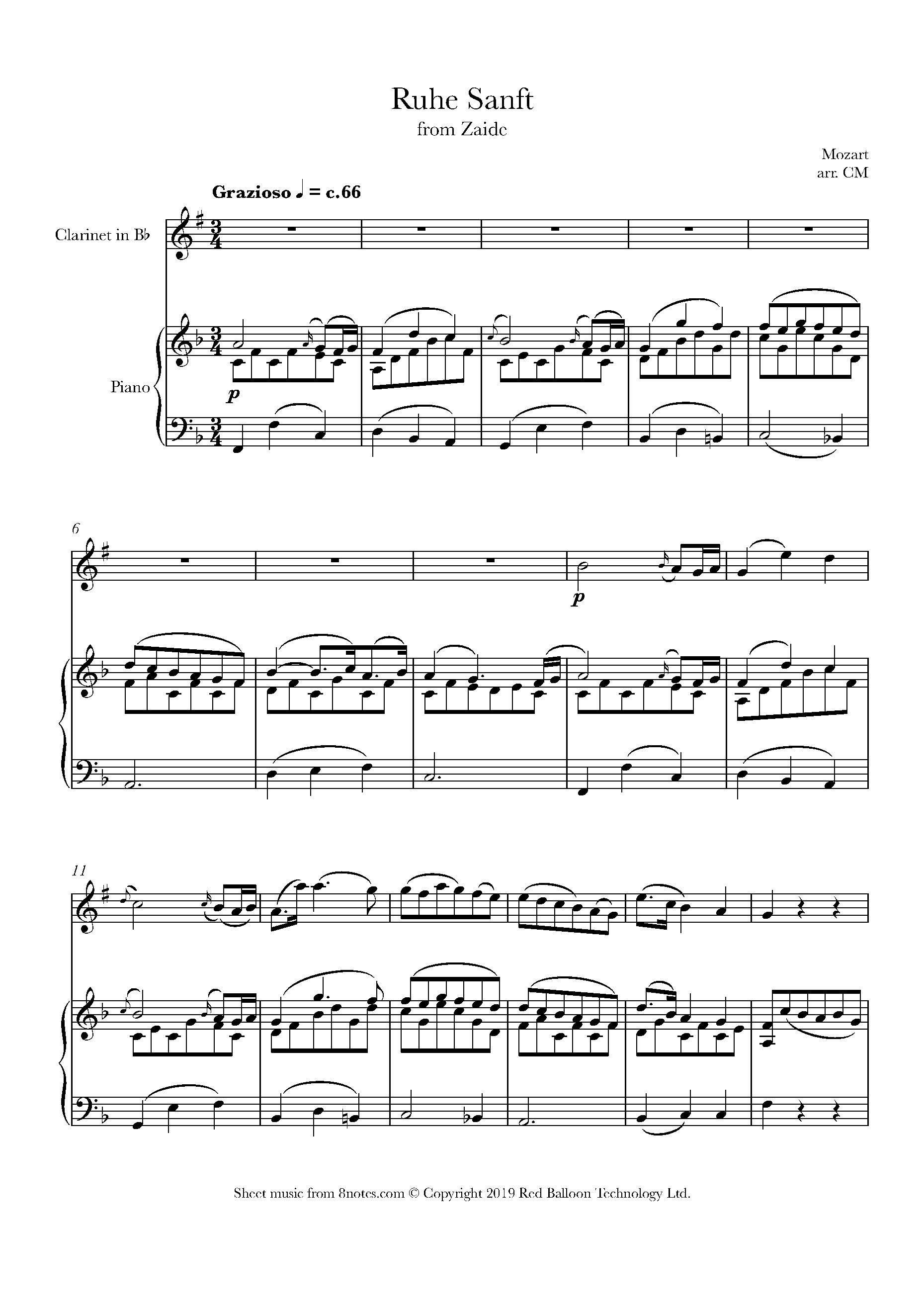 Mozart - Ruhe Sanft from Zaide Sheet music for Clarinet - 8notes.com