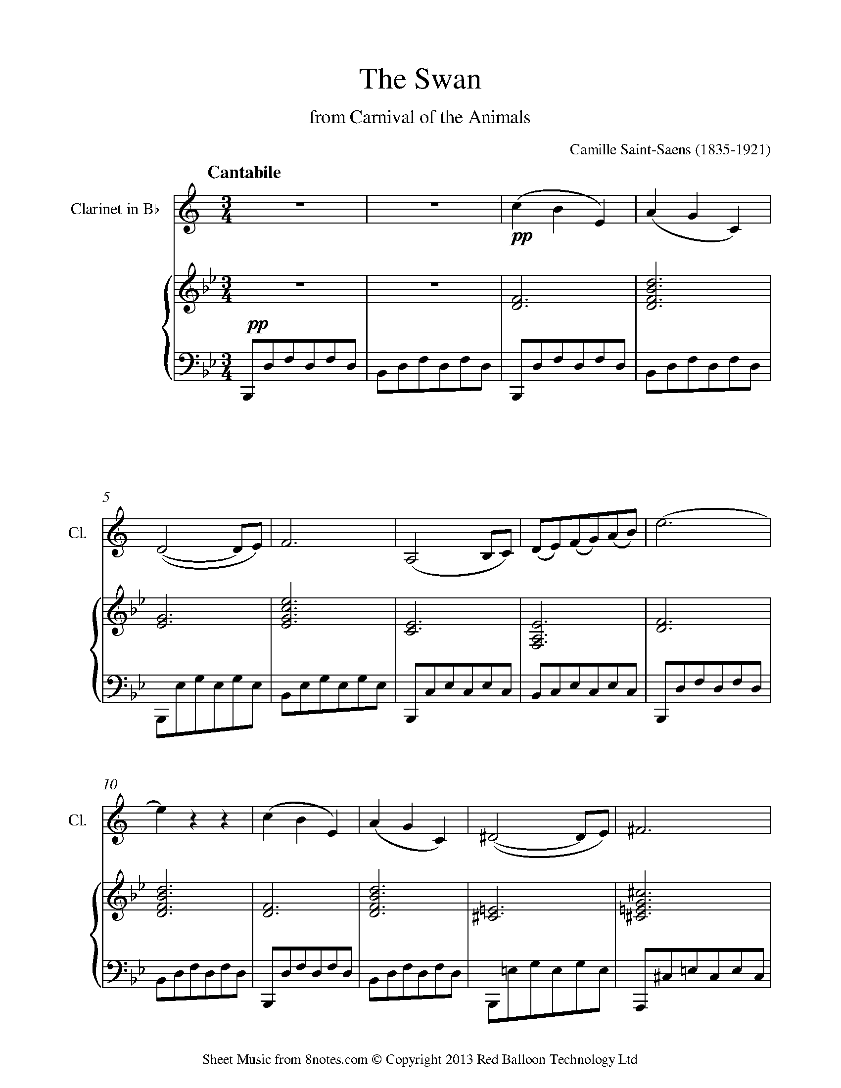 ﻿Saint-Saëns - The Swan from Carnival of the Animals Sheet music for ...