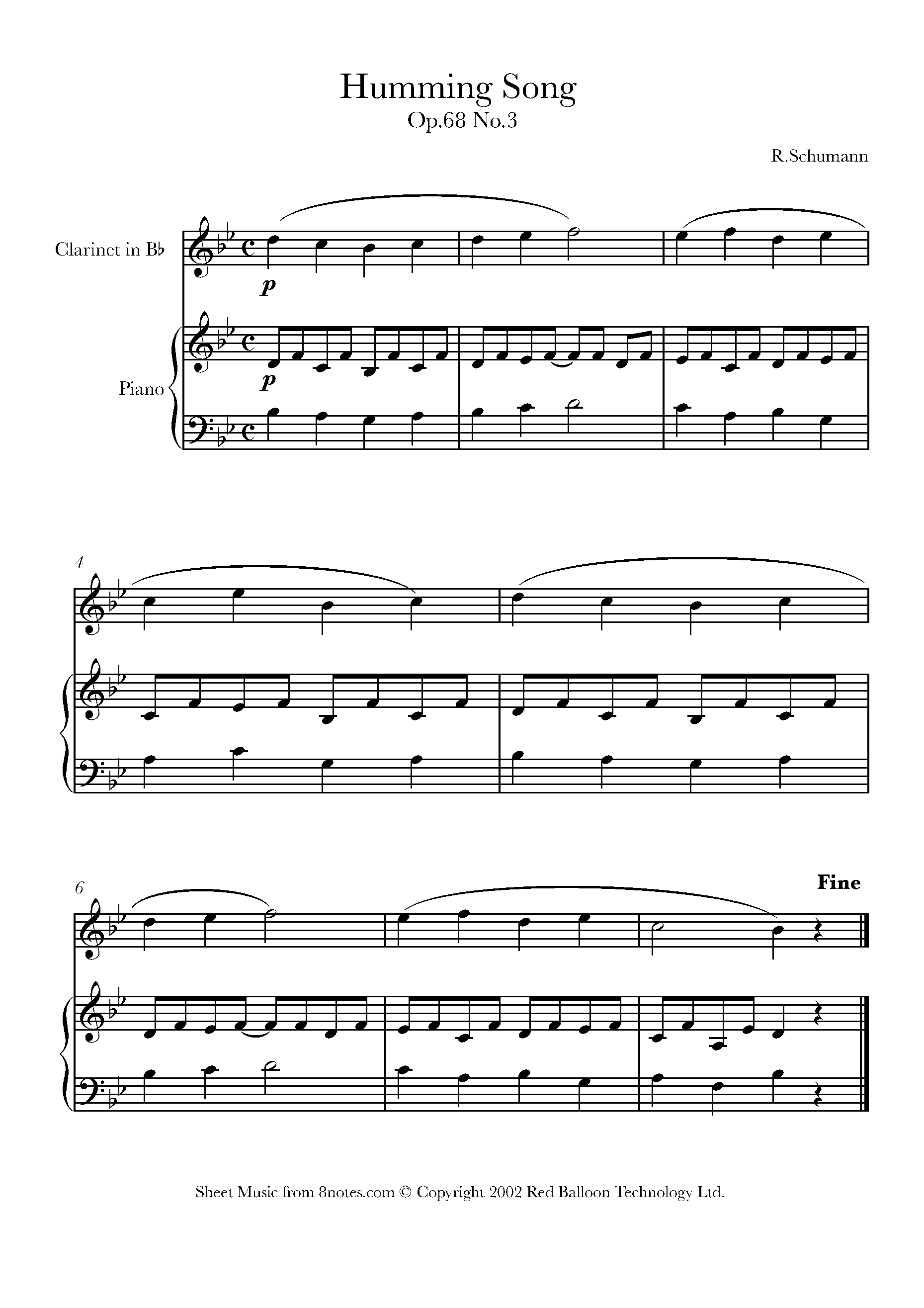 Schumann - Humming Song Op 68 No 3 (from Album for the Young) Sheet ...