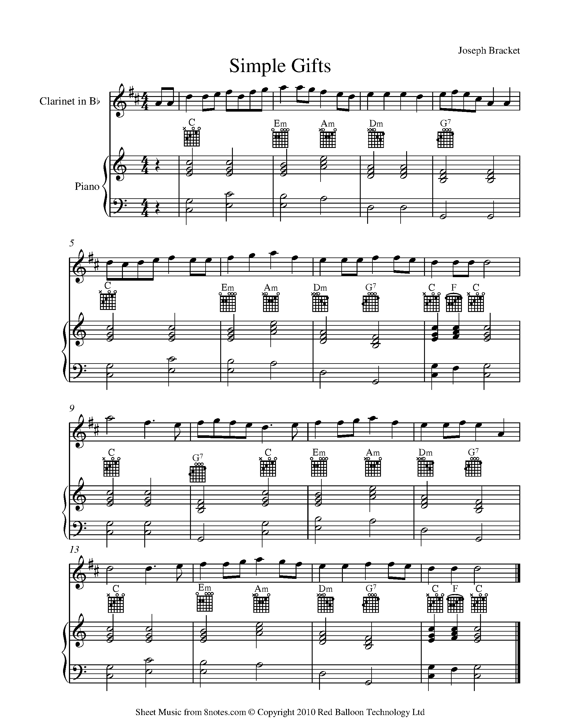 Simple Gifts (appalachian shaker song) Sheet music for Clarinet ...