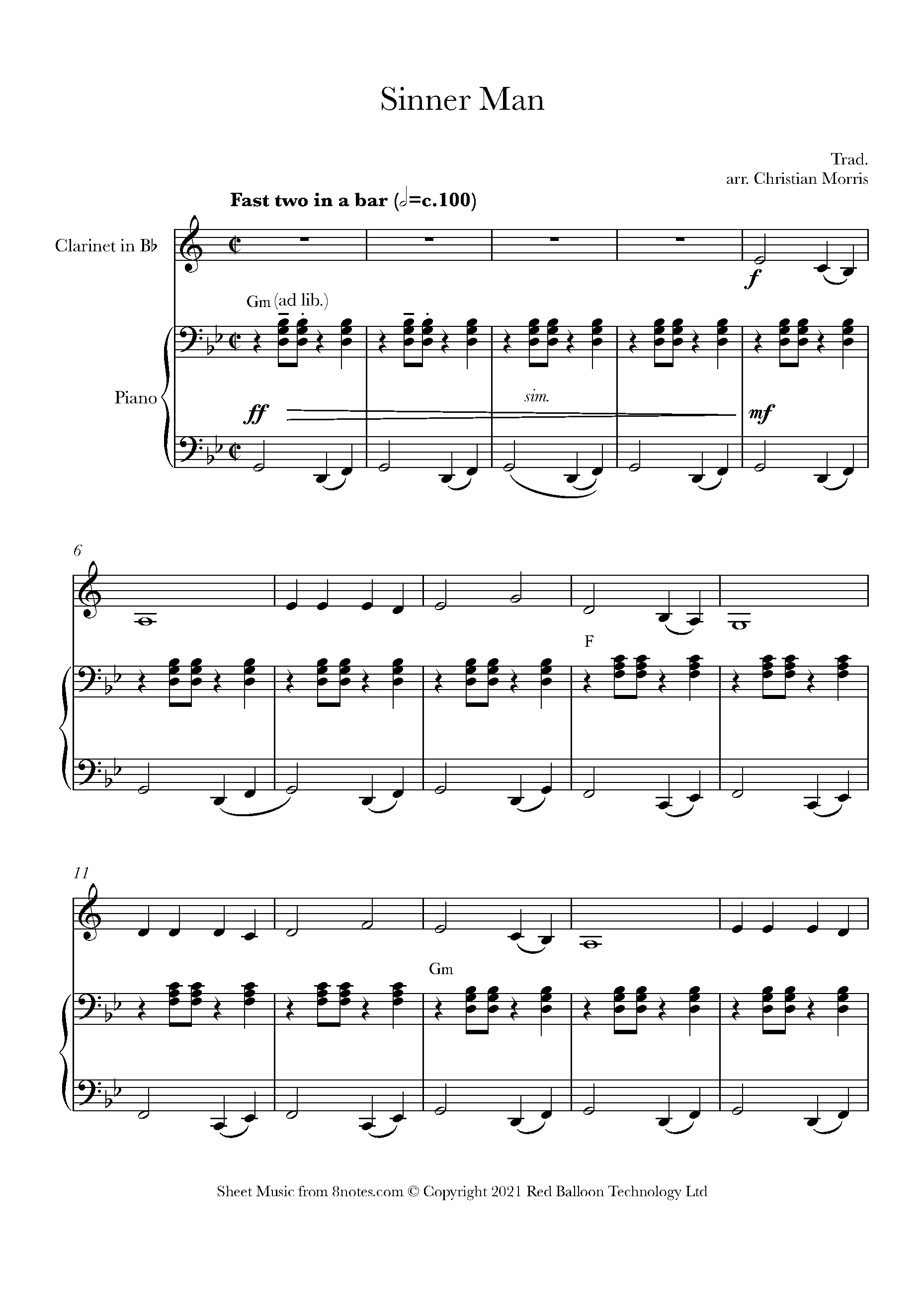 Sinner Man Sheet music for Clarinet - 8notes.com