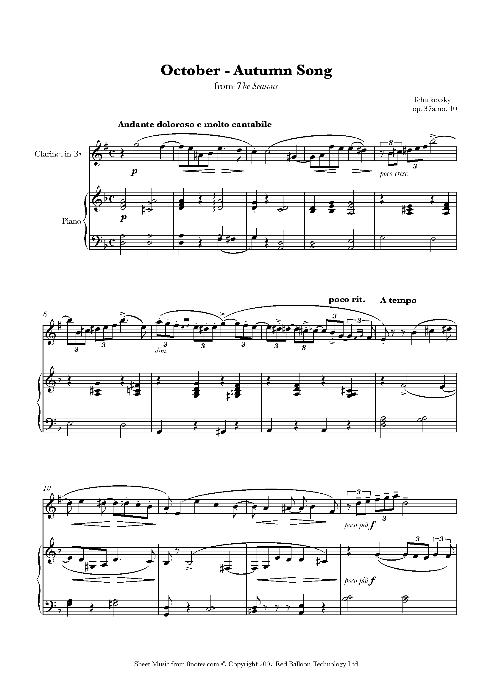 Tchaikovsky - October - Autumn Song from The Seasons op. 37a no. 10 ...