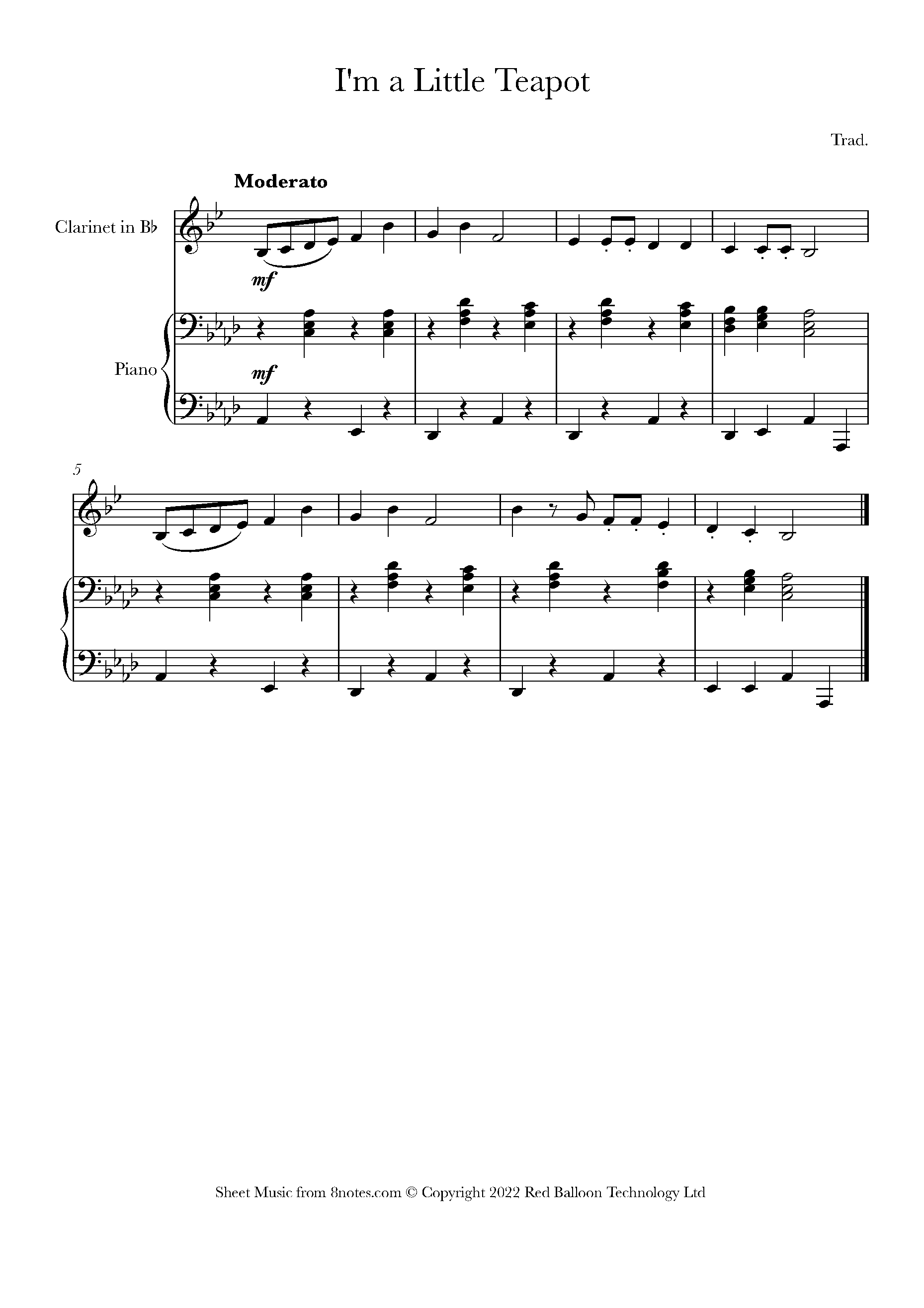 I'm a Little Teapot Sheet music for Clarinet - 8notes.com
