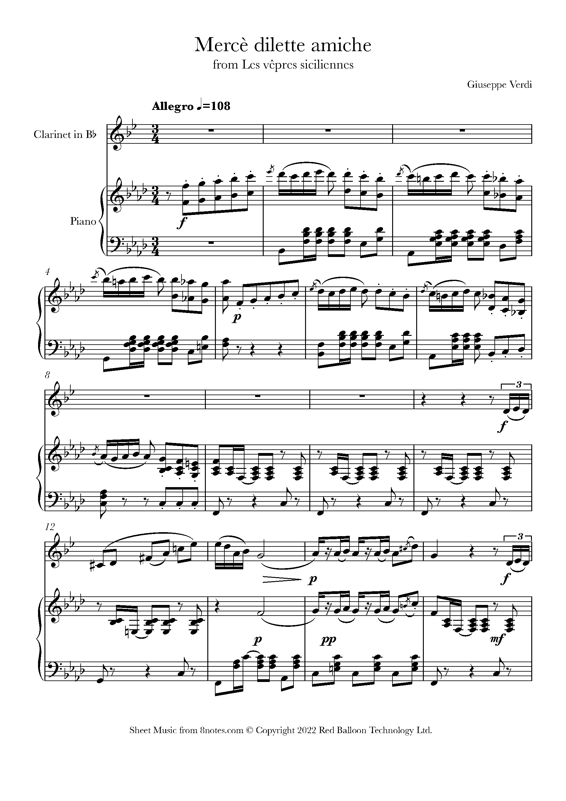 Verdi - Merce Dilette Amiche from Les Vepres Siciliennes Sheet music ...