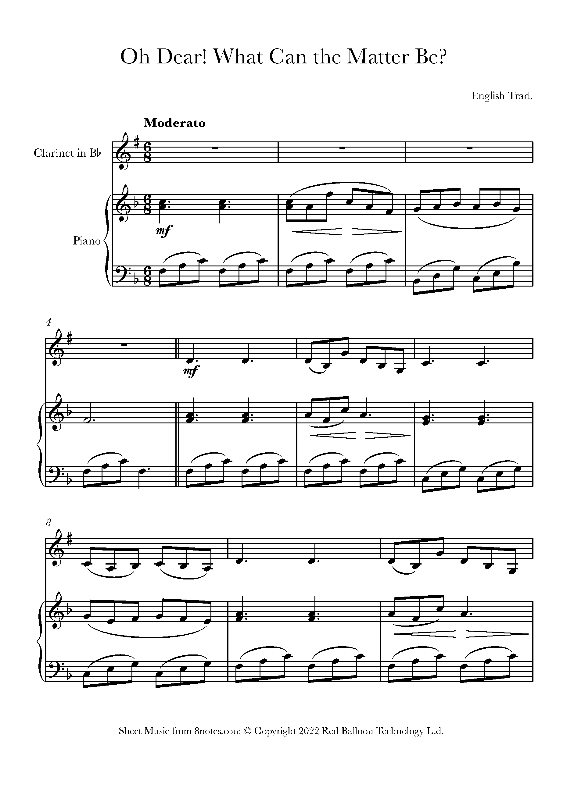 Oh, Dear, What Can the Matter Be? Sheet music for Clarinet - 8notes.com
