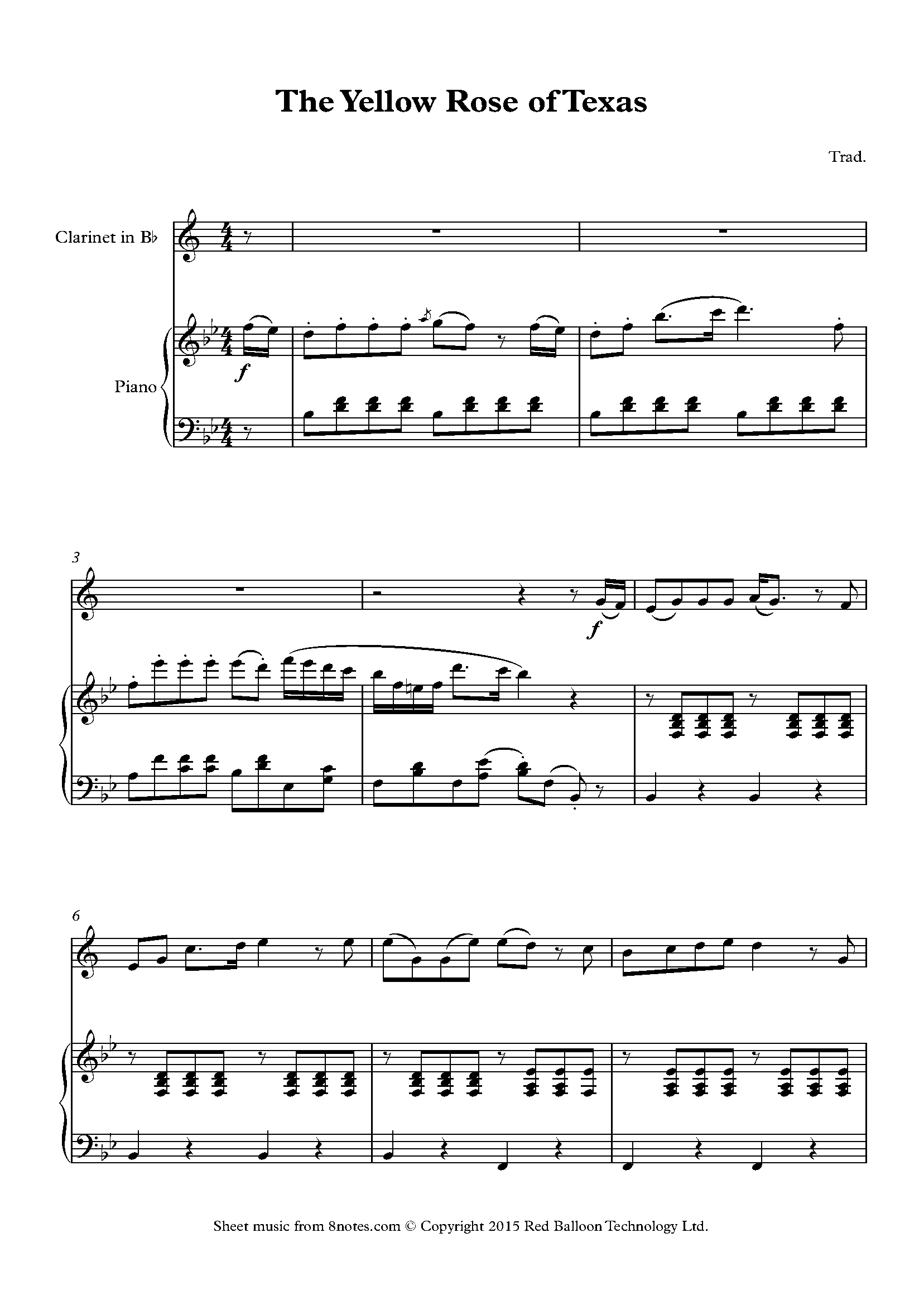 The Yellow Rose of Texas Sheet music for Clarinet - 8notes.com