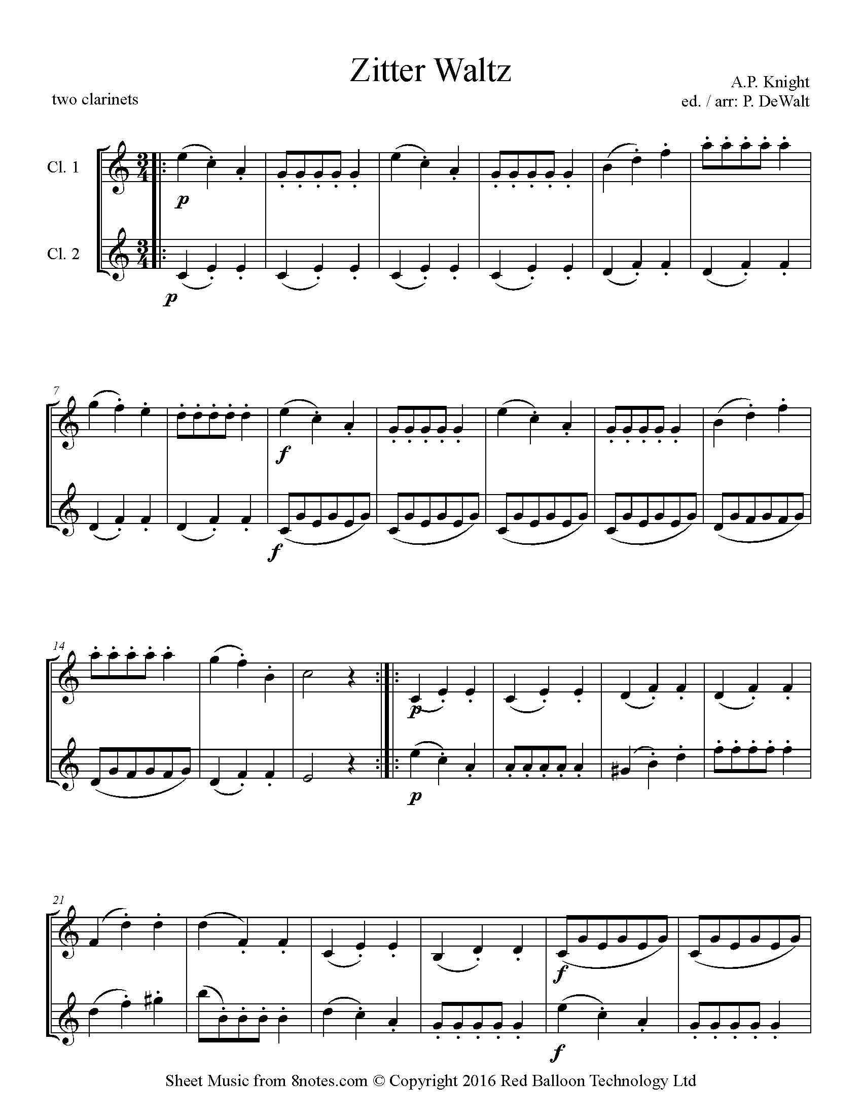 Zitter Waltz Sheet music for Clarinet Duet - 8notes.com