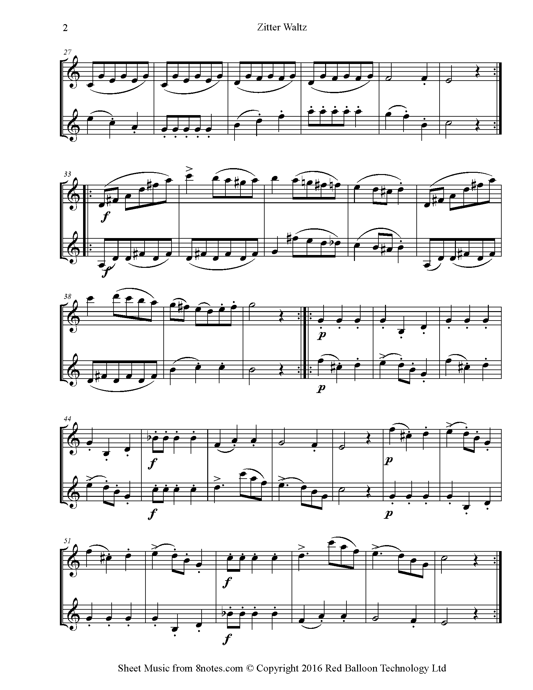 Zitter Waltz Sheet music for Clarinet Duet - 8notes.com
