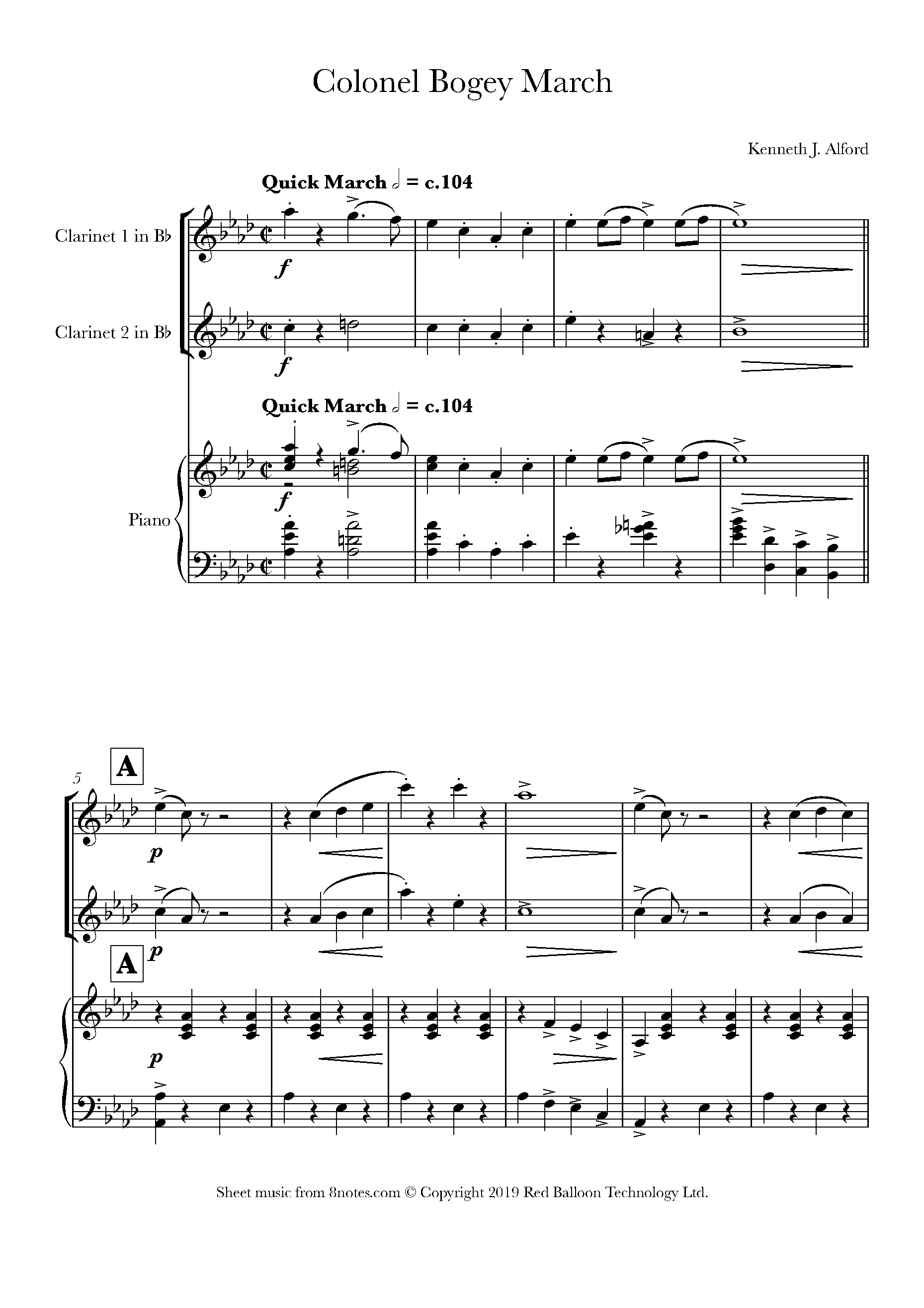 Alford - Colonel Bogey March Sheet music for Clarinet Duet - 8notes.com
