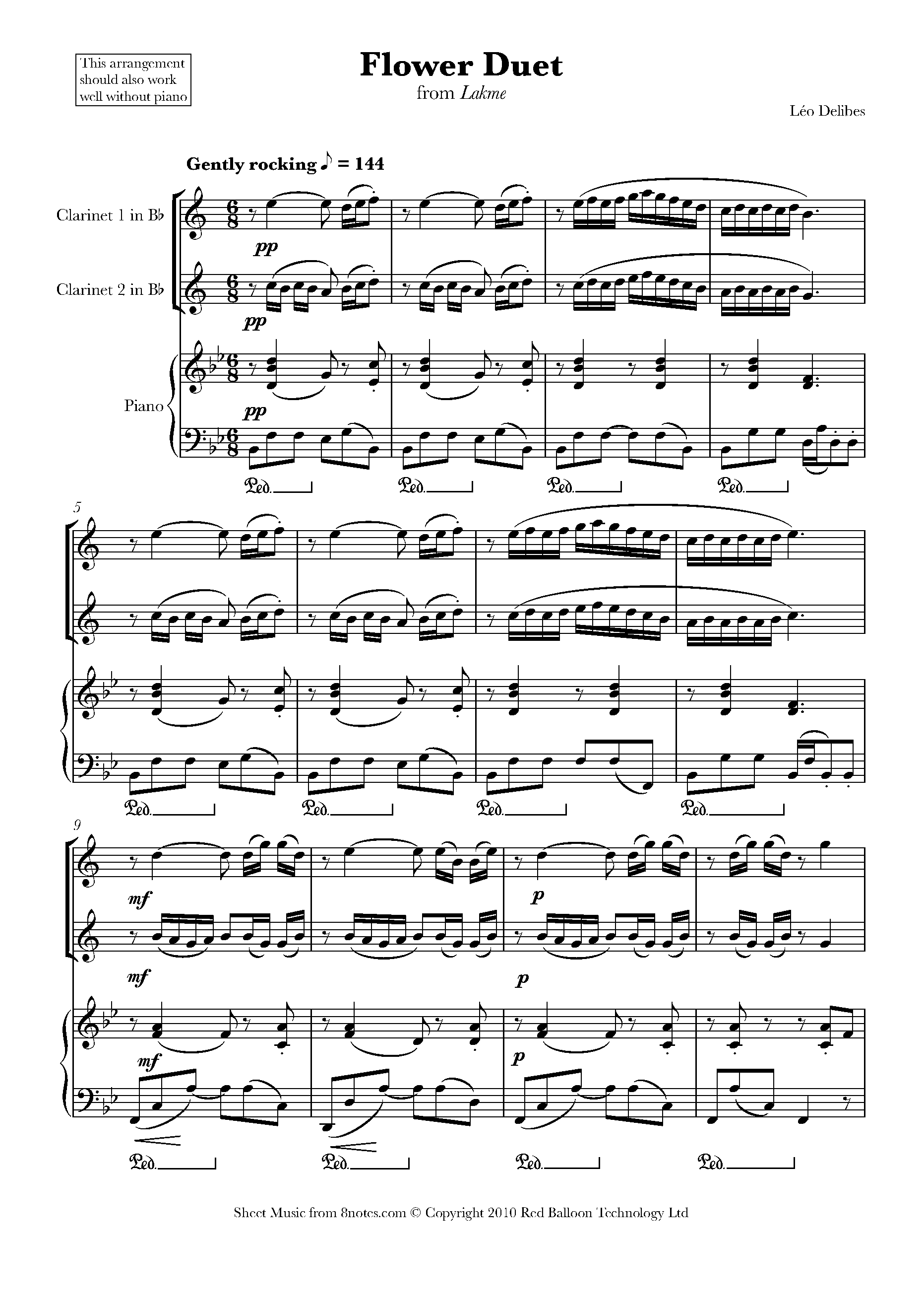 Delibes - Flower Duet from Lakme Sheet music for Clarinet Duet ...