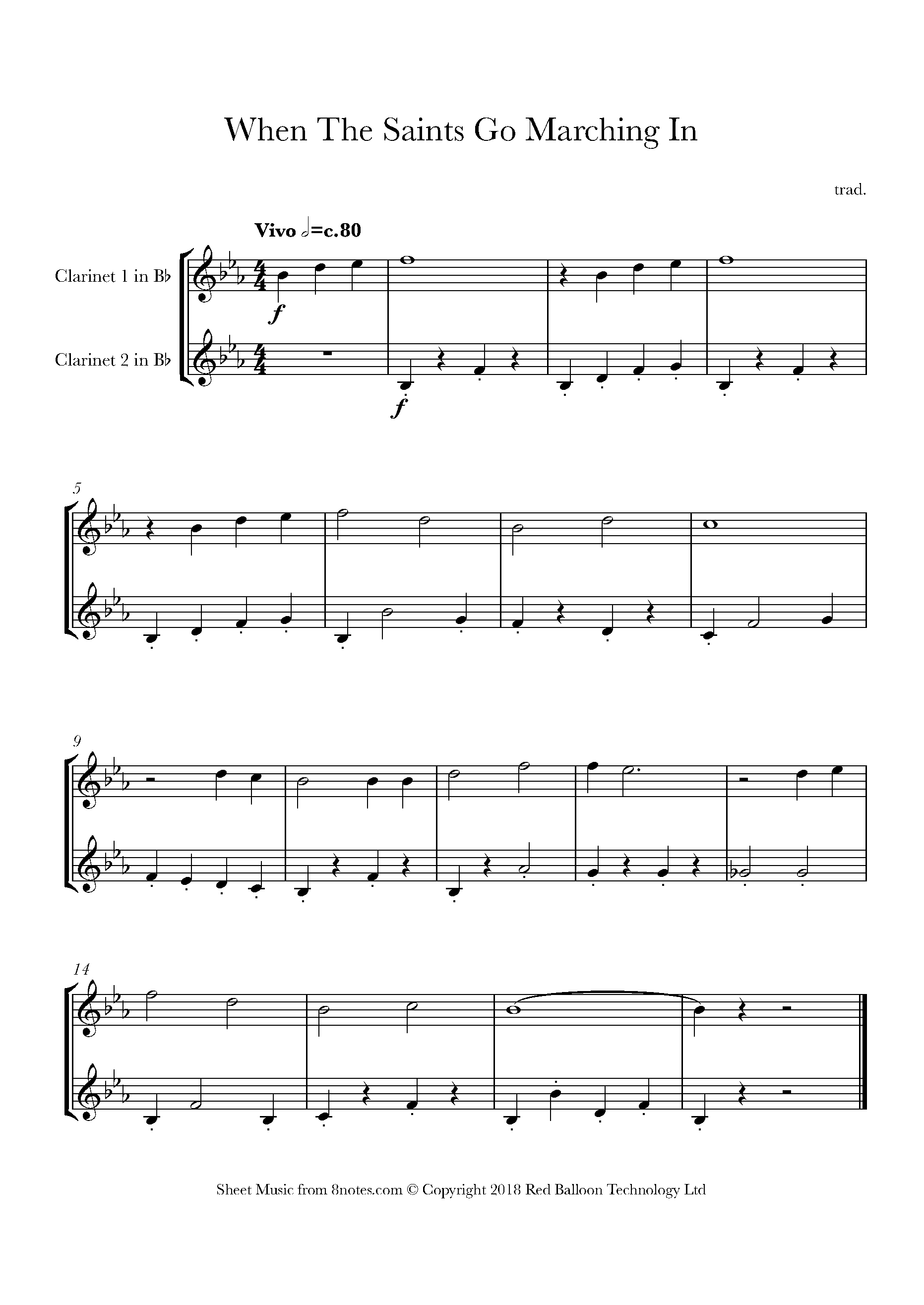 When the saints go marching in Sheet music for Clarinet Duet - 8notes.com