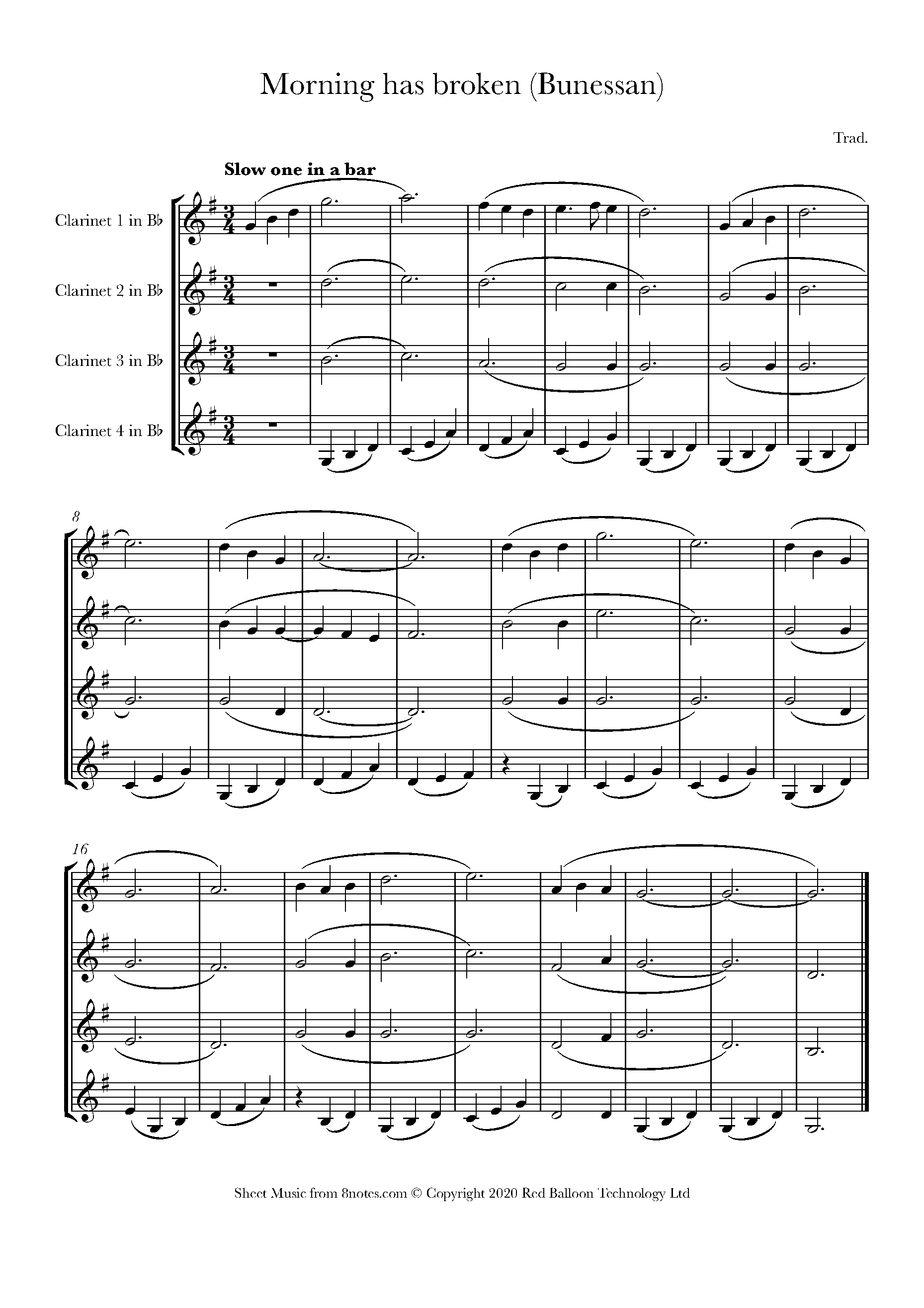 Morning has Broken (Bunessan) Sheet music for Clarinet Quartet - 8notes.com