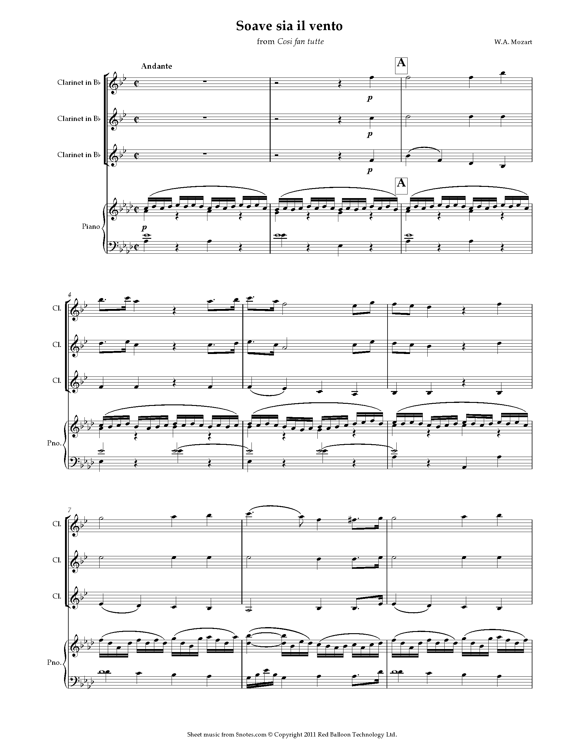Mozart - Soave sia il vento from Cosi fan tutte Sheet music for ...