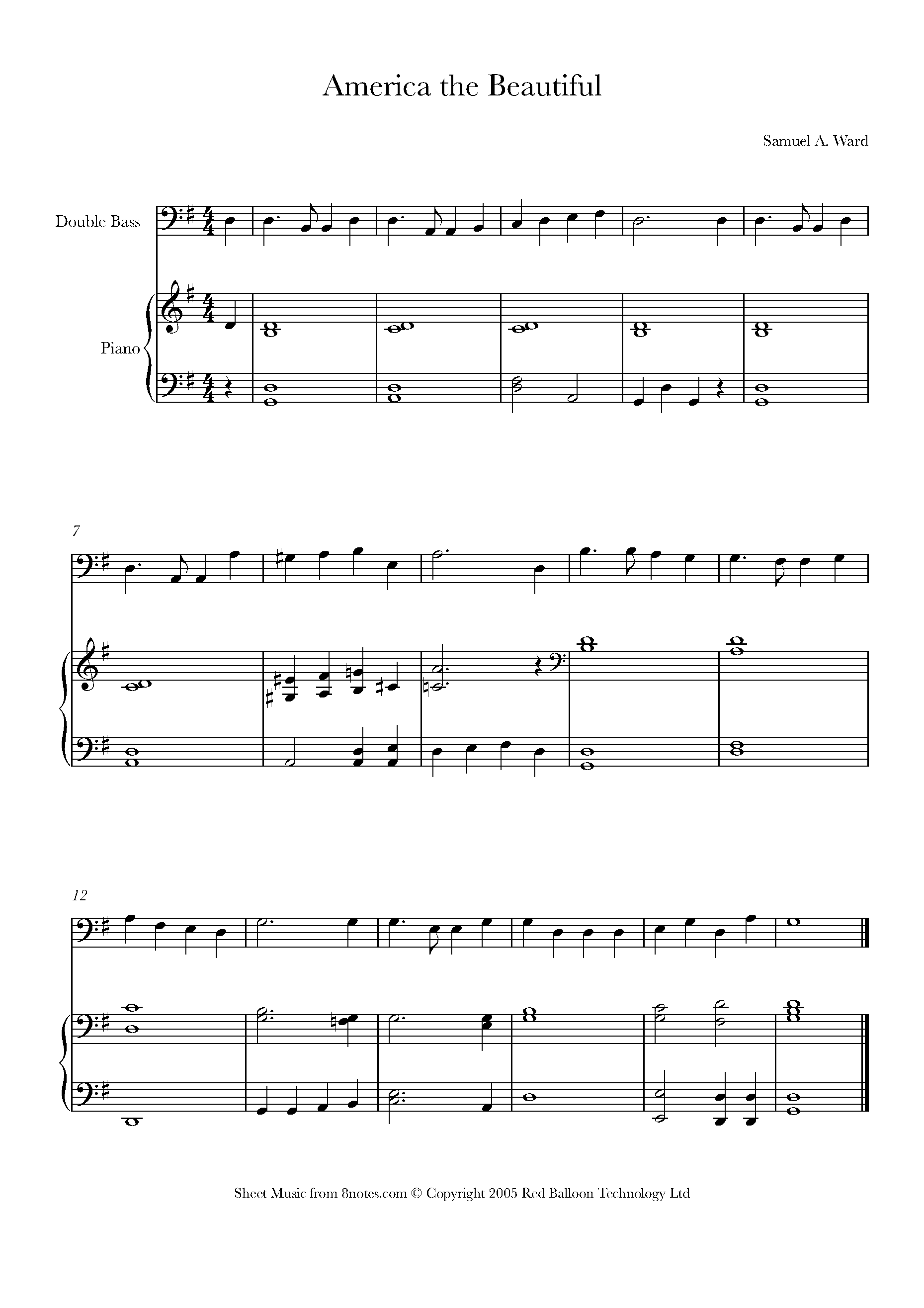 Samuel A. Ward - America the Beautiful Sheet music for Double Bass ...