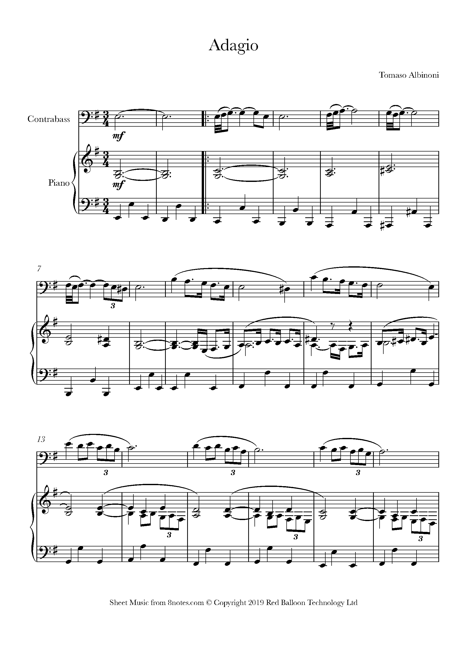 Albinoni - Adagio Sheet music for Double Bass - 8notes.com