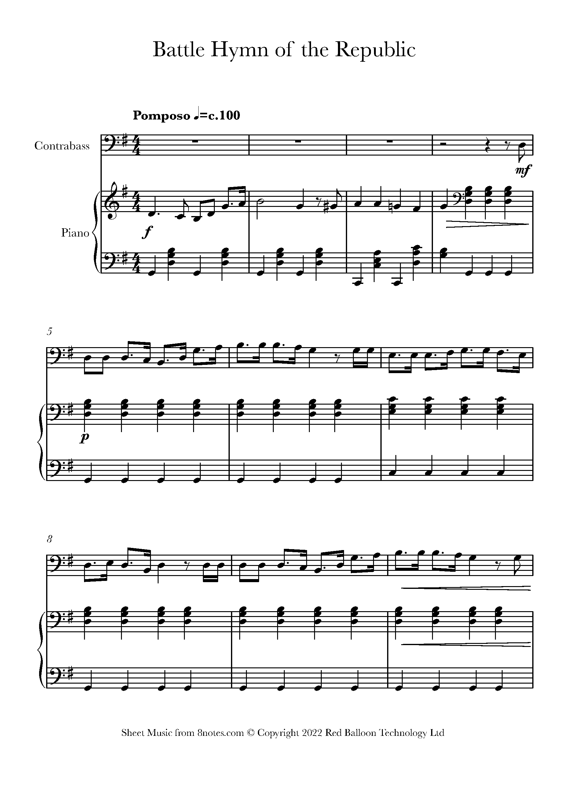 Howe - Battle Hymn of the Republic Sheet music for Double Bass - 8notes.com