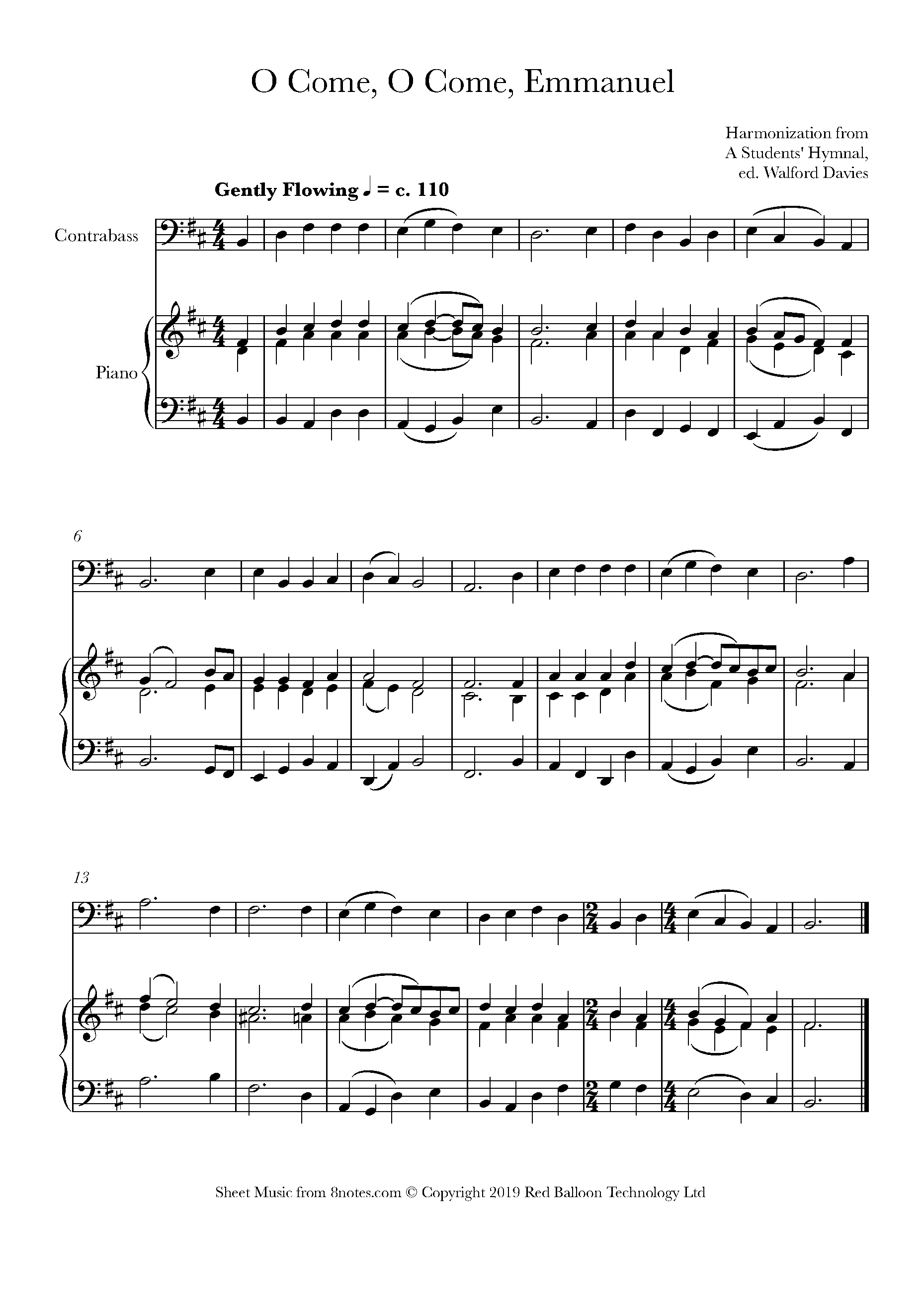 O Come, O Come, Emmanuel Sheet music for Double Bass - 8notes.com
