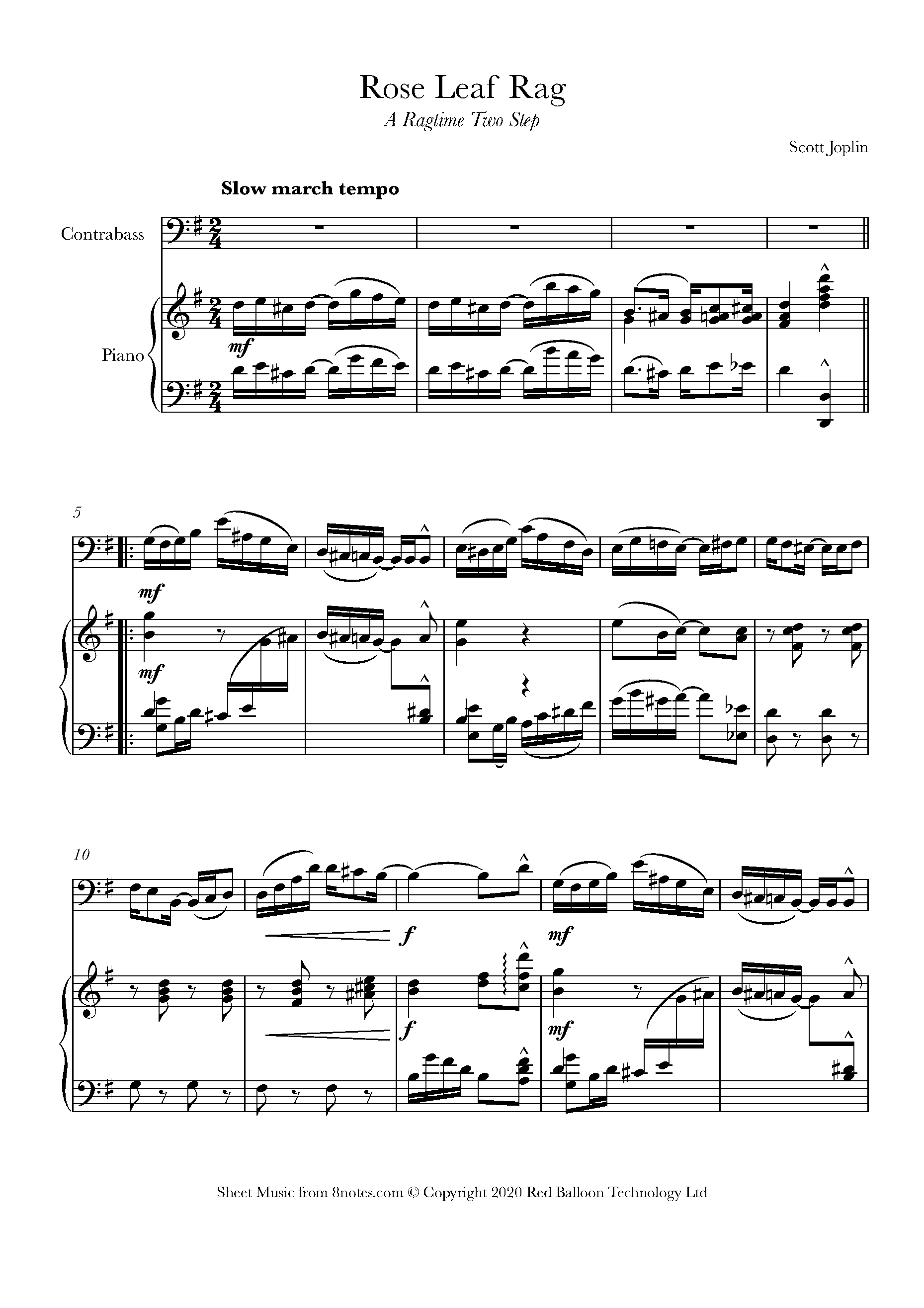 Scott Joplin - Rose Leaf Rag Sheet music for Double Bass - 8notes.com