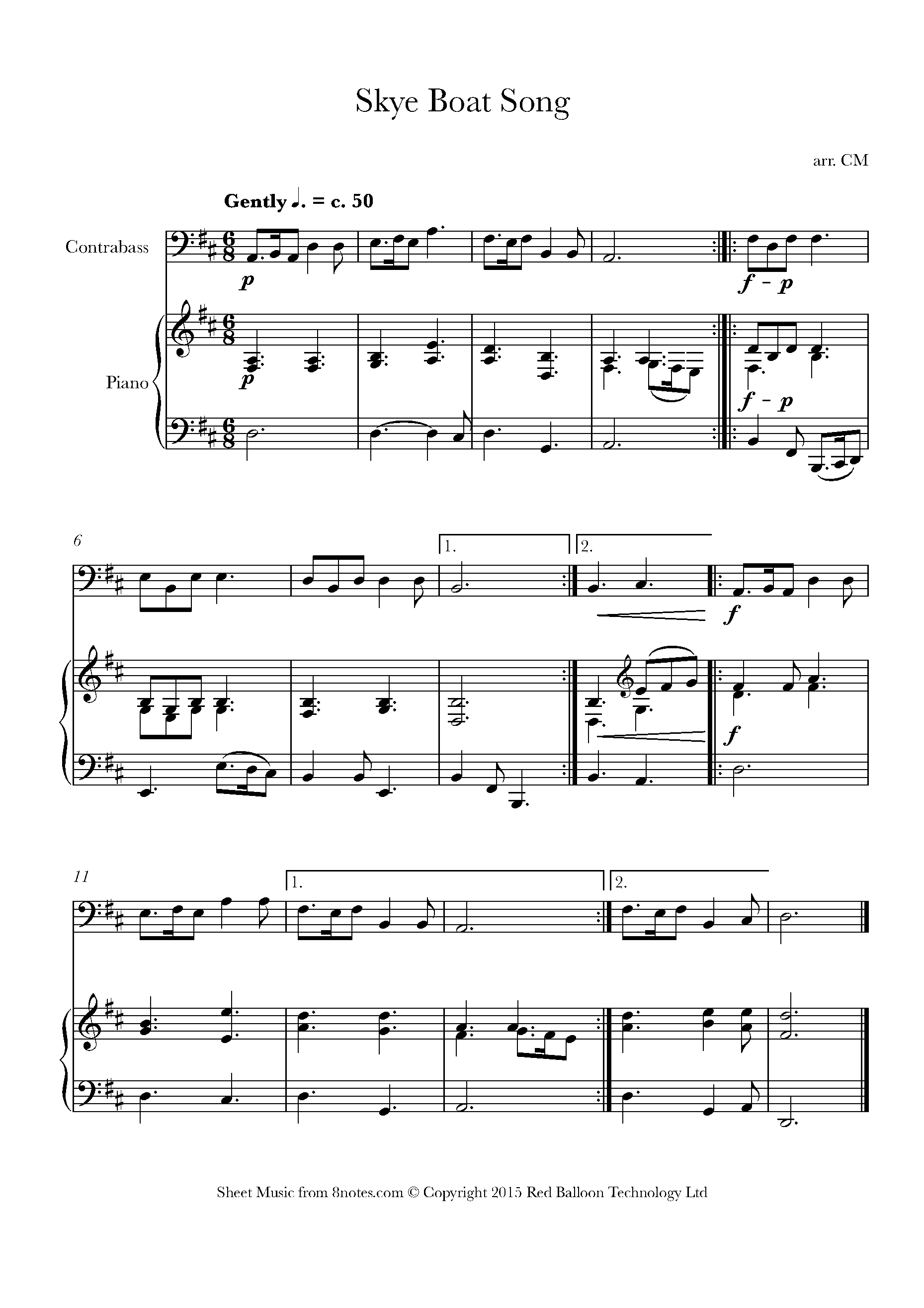 Skye Boat Song Sheet music for Double Bass - 8notes.com