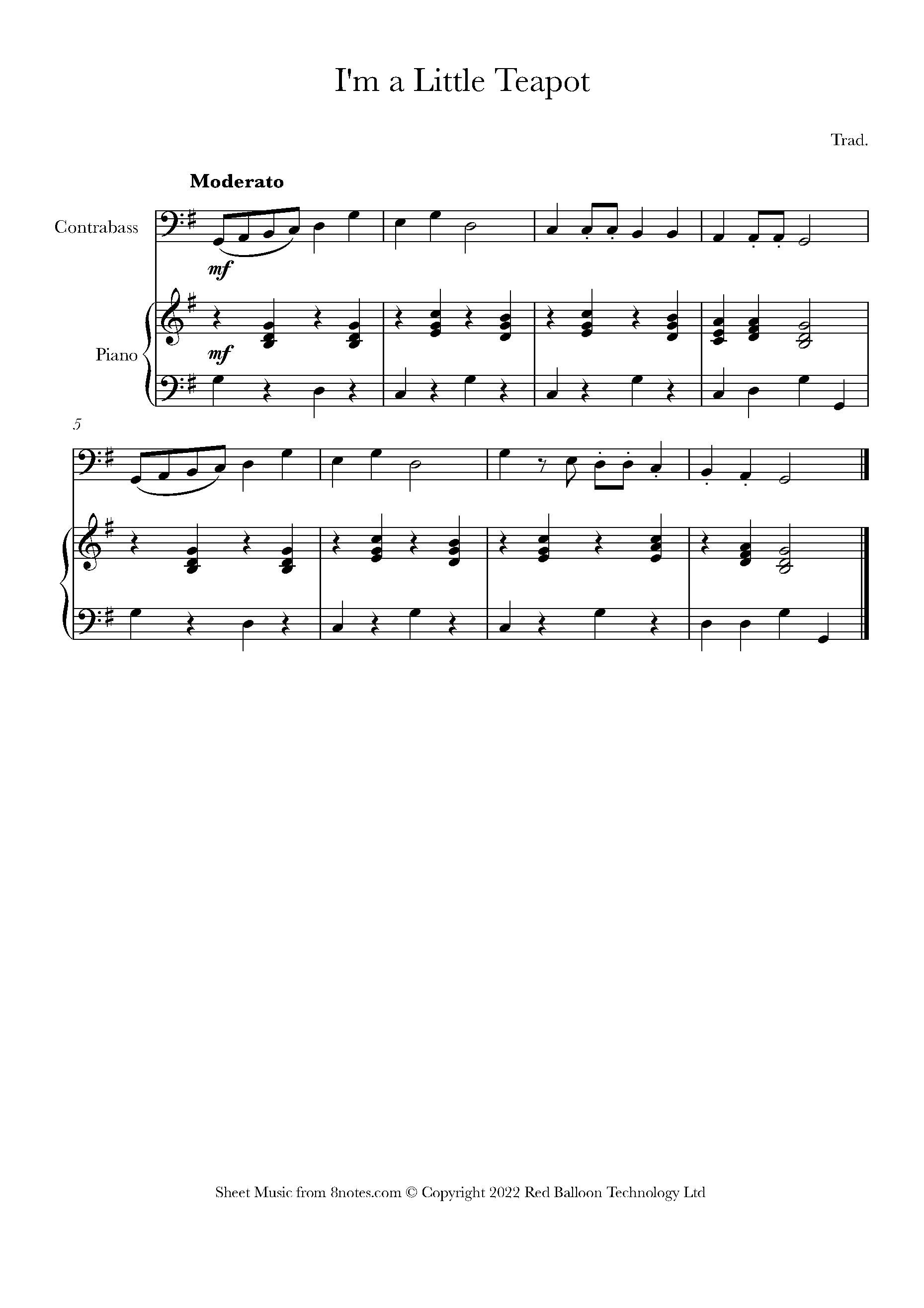 I'm a Little Teapot Sheet music for Double Bass - 8notes.com