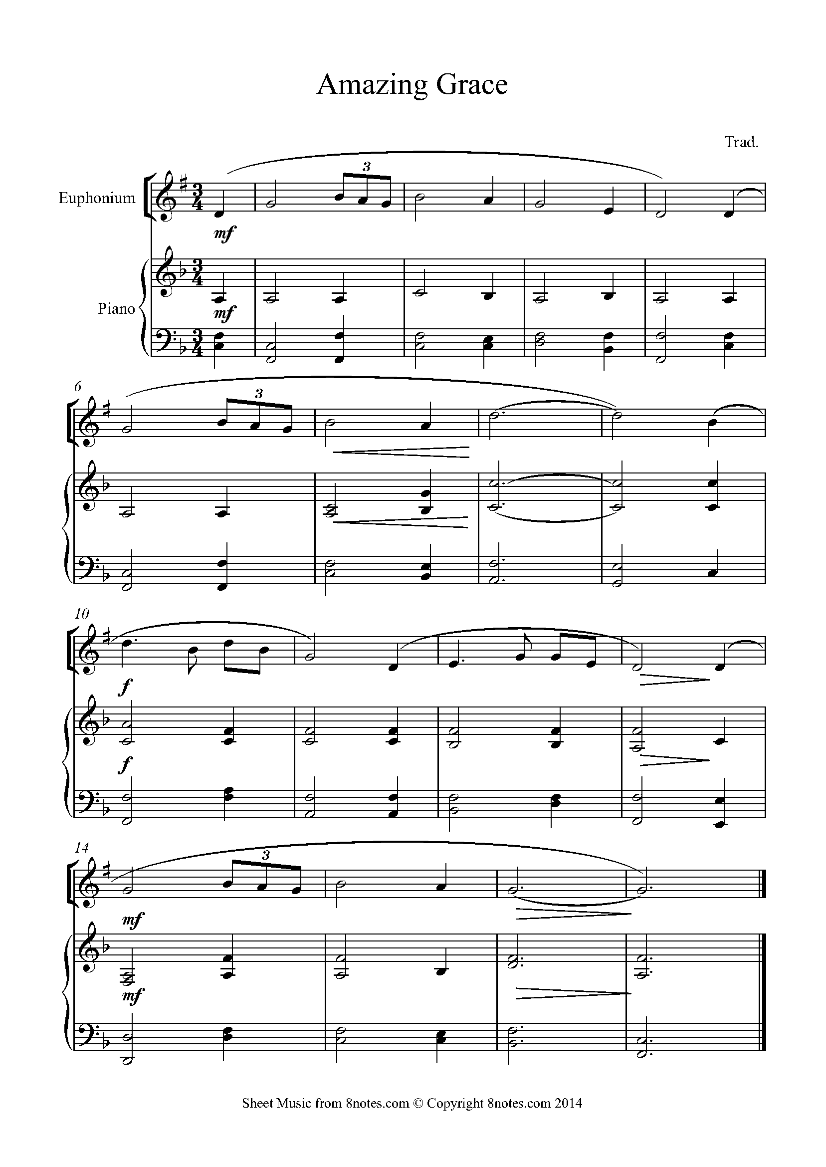 Amazing Grace Sheet music for Euphonium - 8notes.com