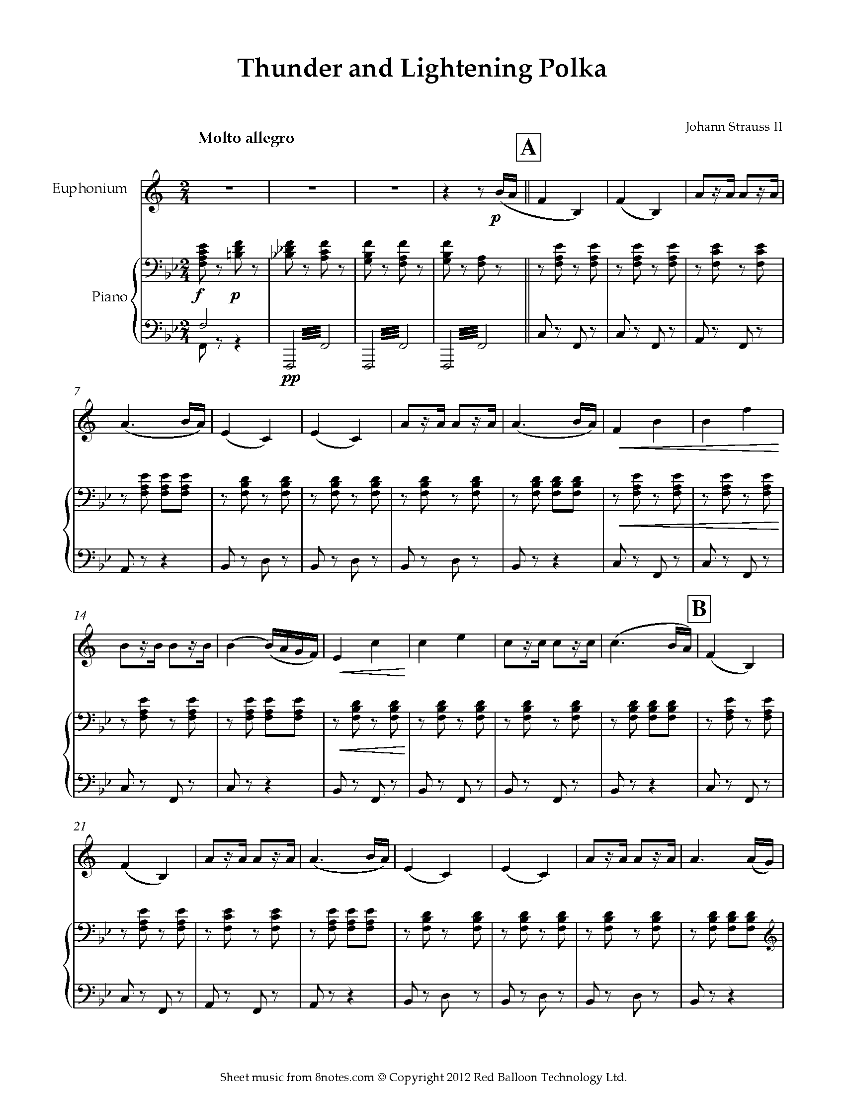 Strauss II - Thunder and Lightening Polka Sheet music for Euphonium ...
