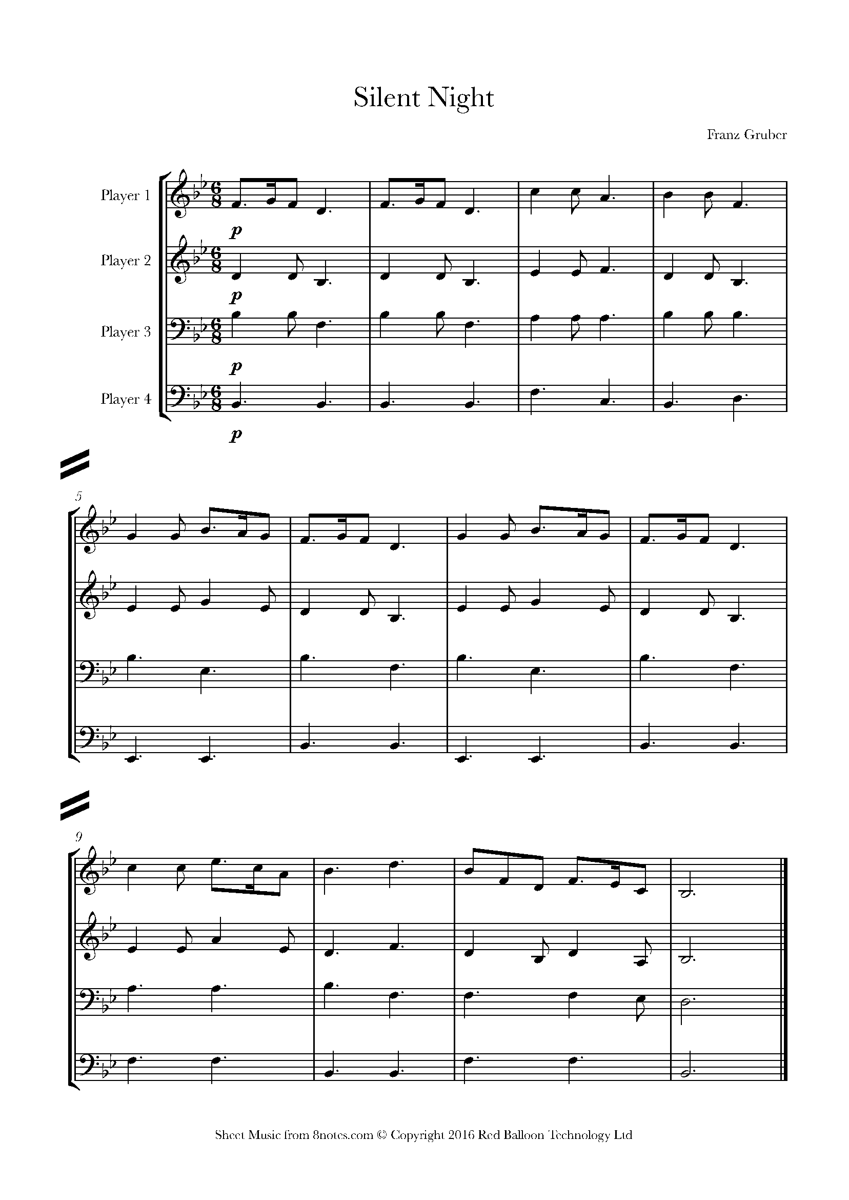 Silent Night (easy) Sheet music for Flexible Brass Ensemble - 4 Players ...