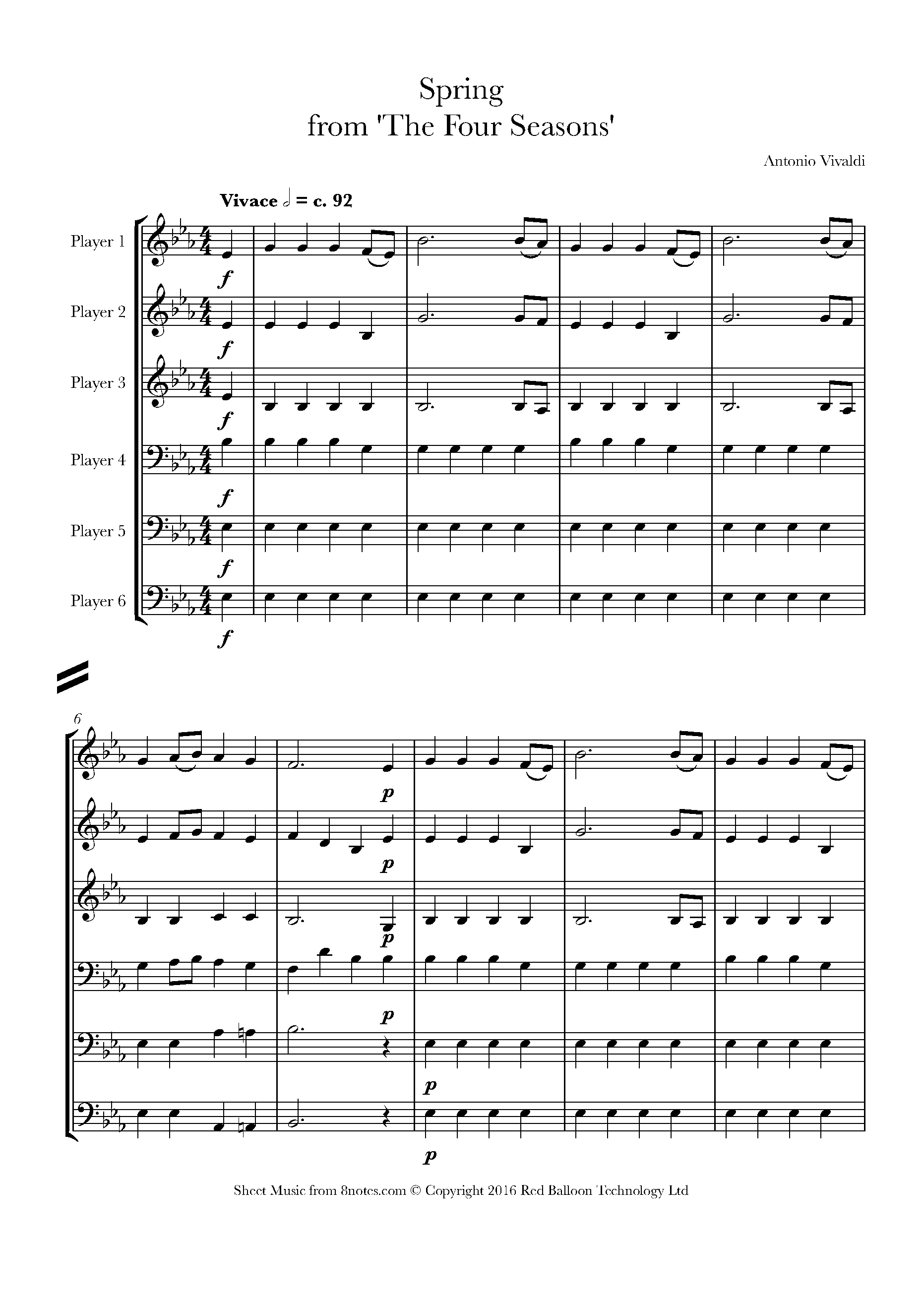 Vivaldi - Spring from The Four Seasons 1. Allegro (Theme) Sheet music ...