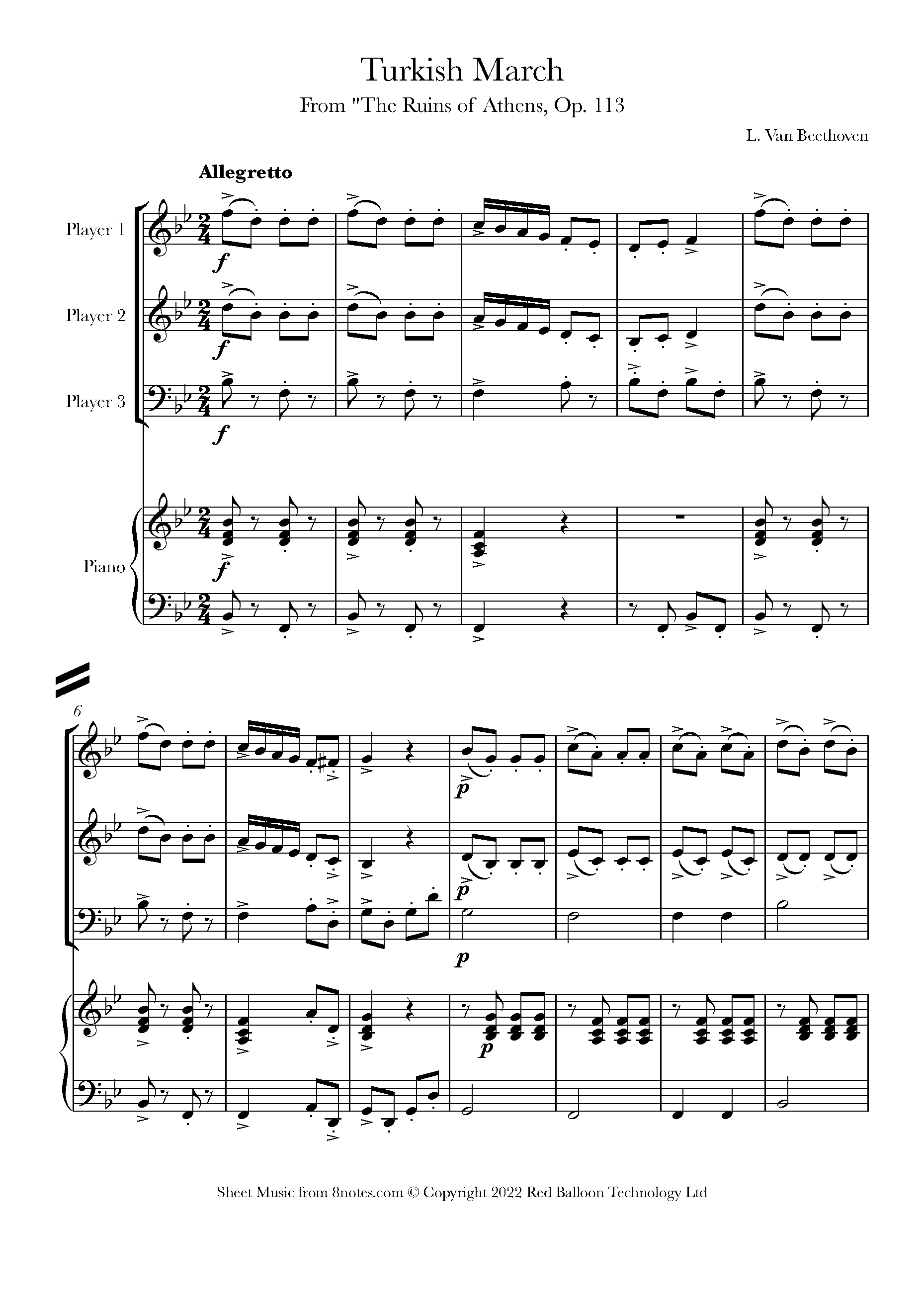 Beethoven - Turkish March From The Ruins of Athens, Op. 113 Sheet music ...