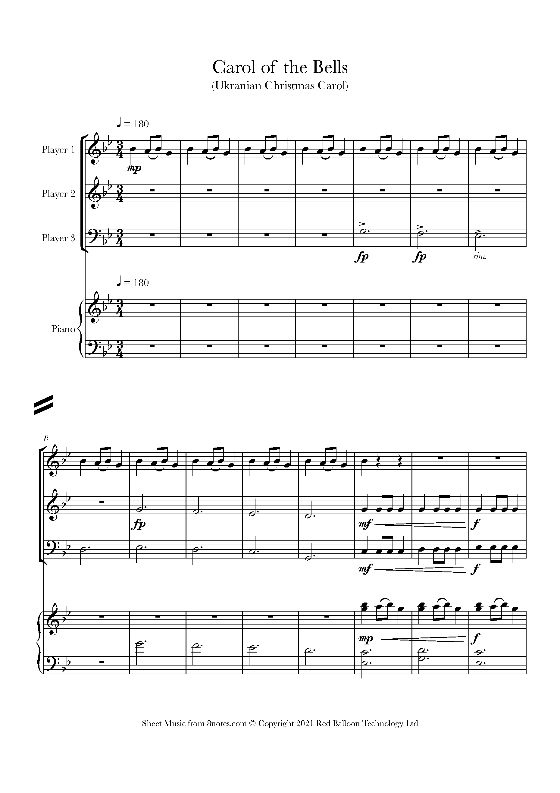 Carol of the Bells Sheet music for Flexible Ensemble and Piano - 3 ...