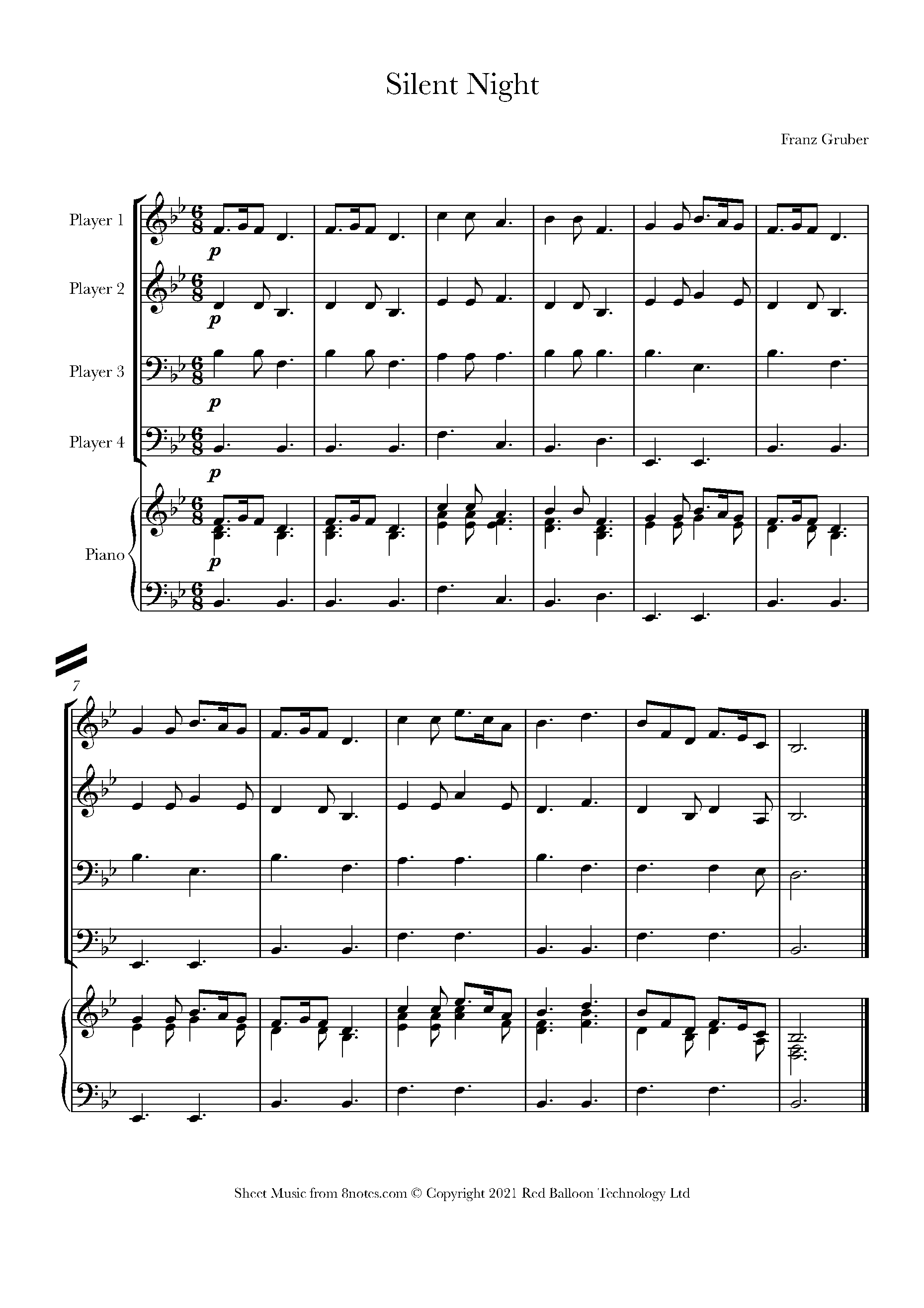 Silent Night (easy) Sheet music for Flexible Ensemble and Piano - 4 ...