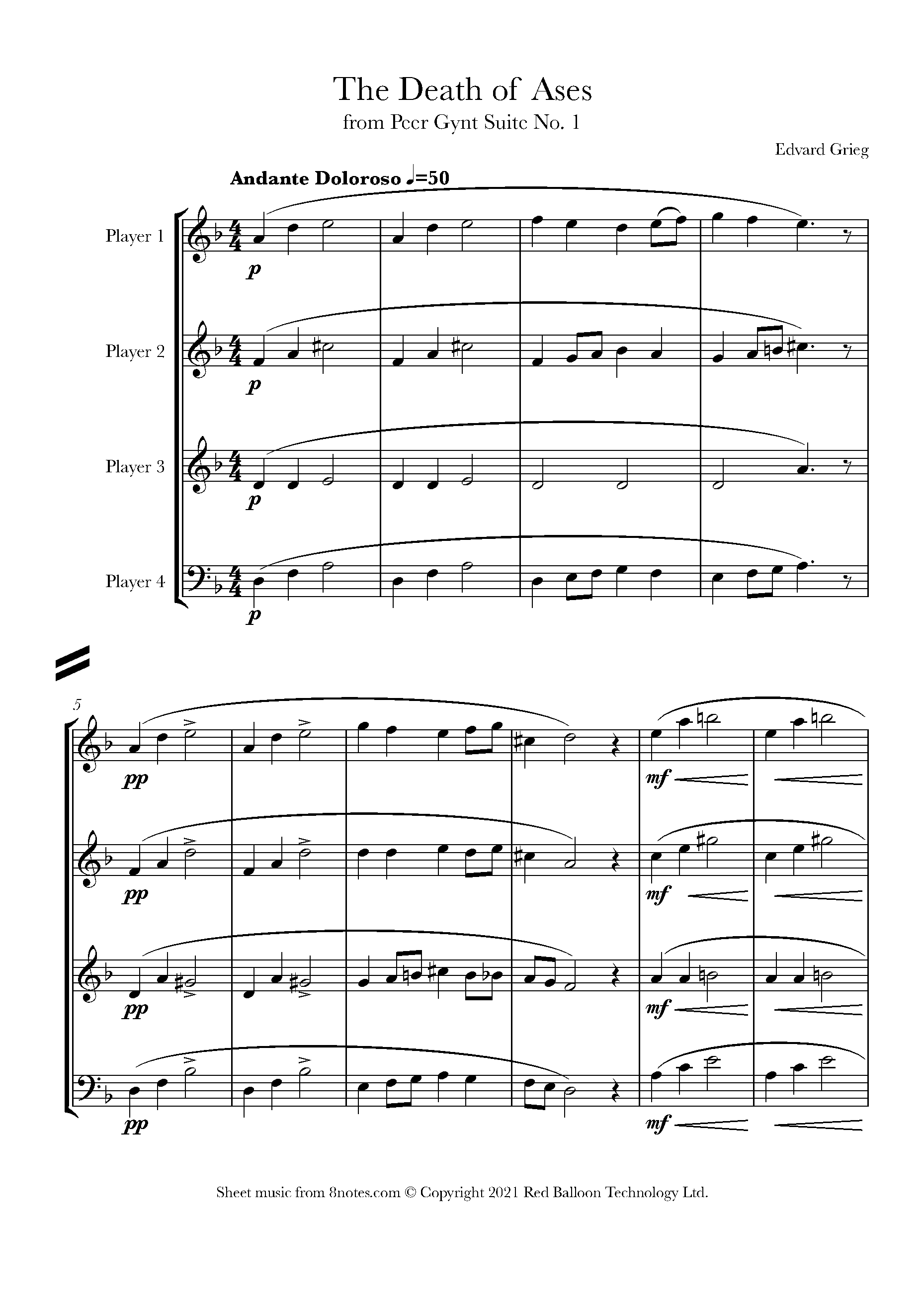 Grieg - The Death of Ases from Peer Gynt Suite No. 1 Sheet music for ...