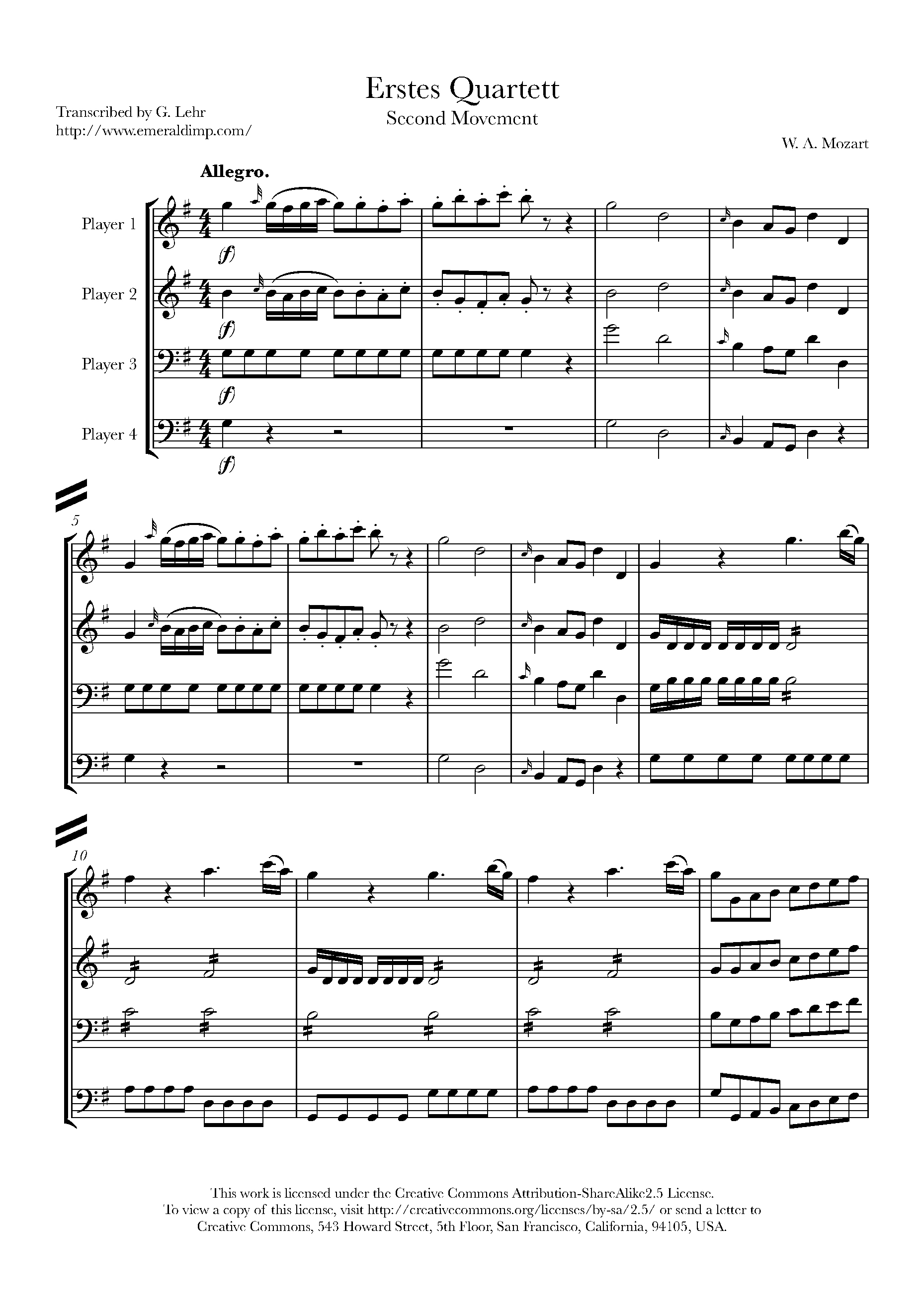 Mozart - Quartet no.1 K80 2nd Movement Sheet music for Flexible Mixed ...