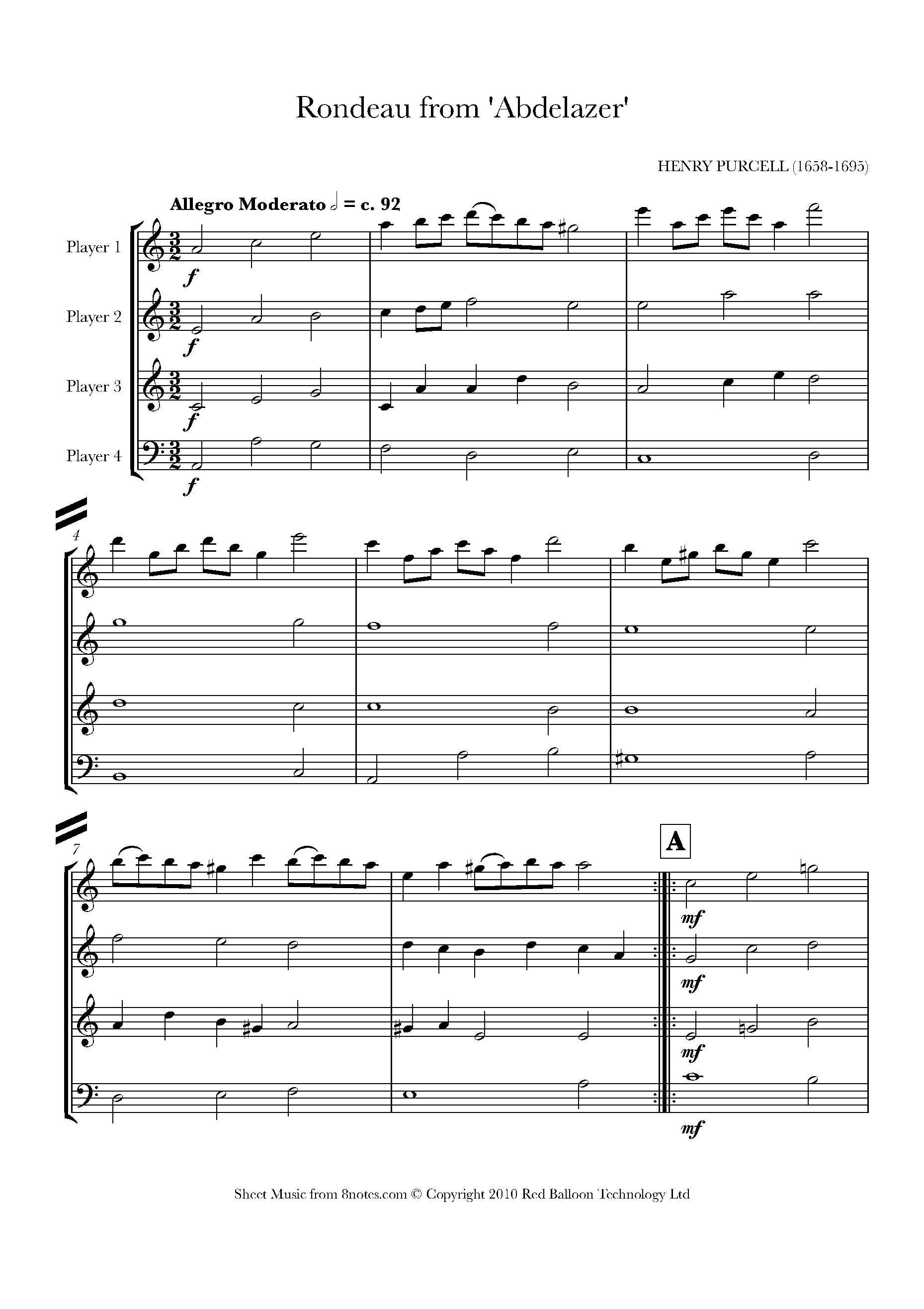 Purcell - Rondeau from 'Abdelazer' Sheet music for Flexible Mixed ...