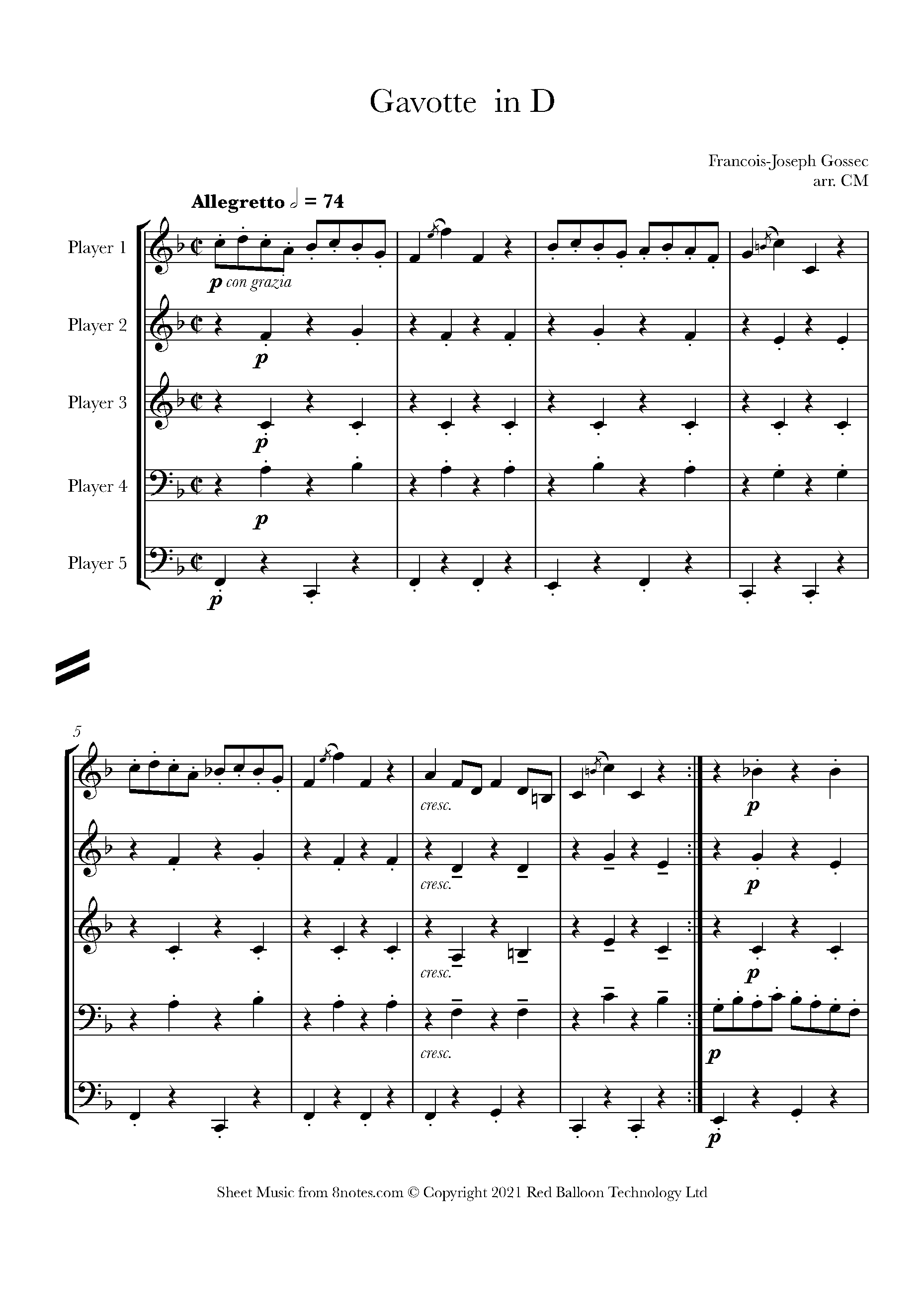 Gossec - Gavotte in D Sheet music for Flexible Mixed Ensemble - 5 ...