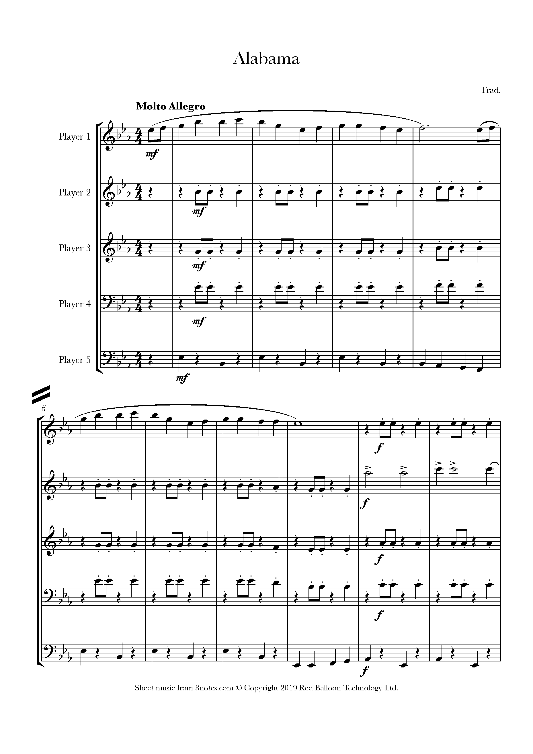Alabama Sheet music for Flexible Mixed Ensemble - 5 Players - 8notes.com