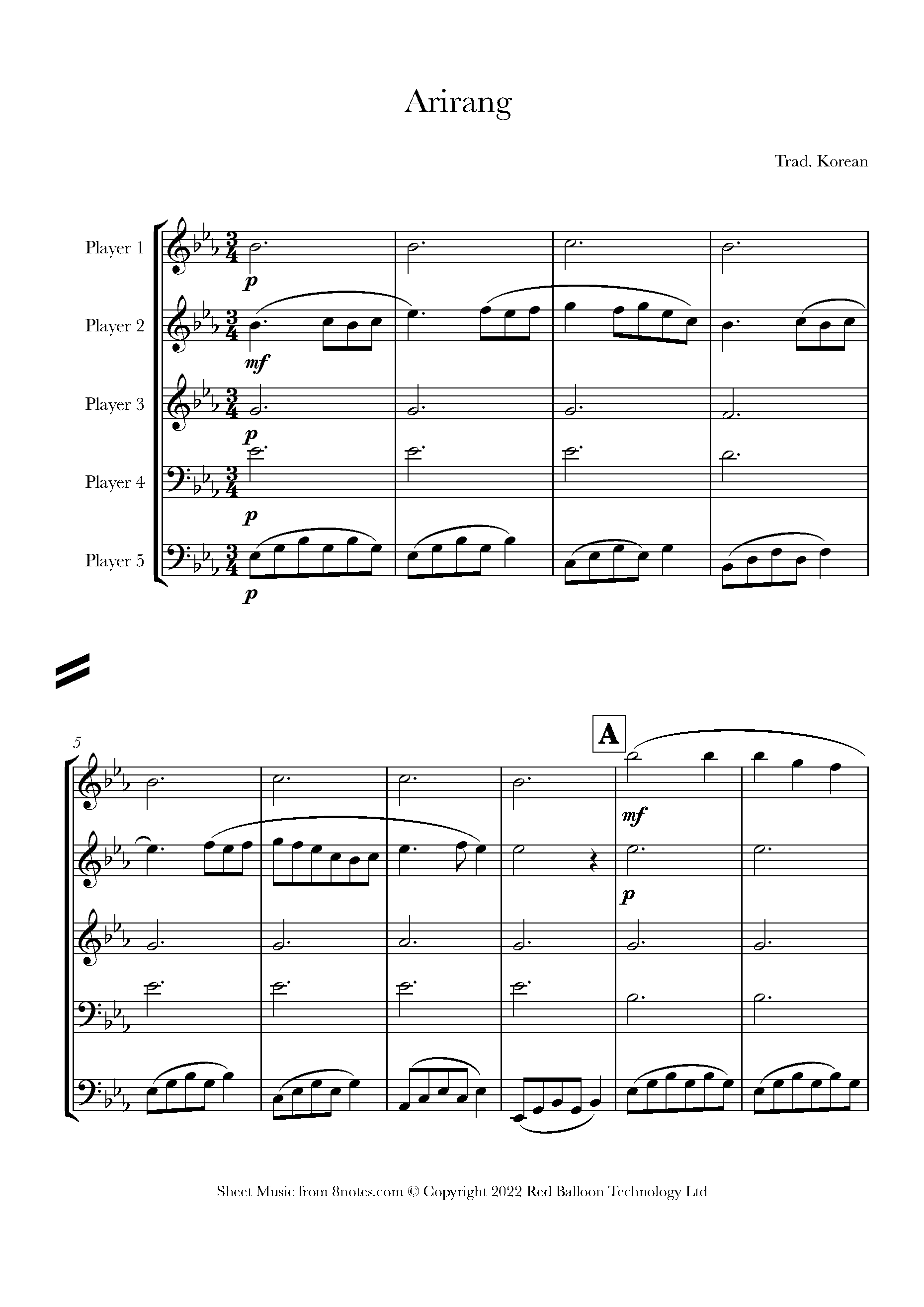 Arirang (traditional Korean) Sheet music for Flexible Mixed Ensemble ...