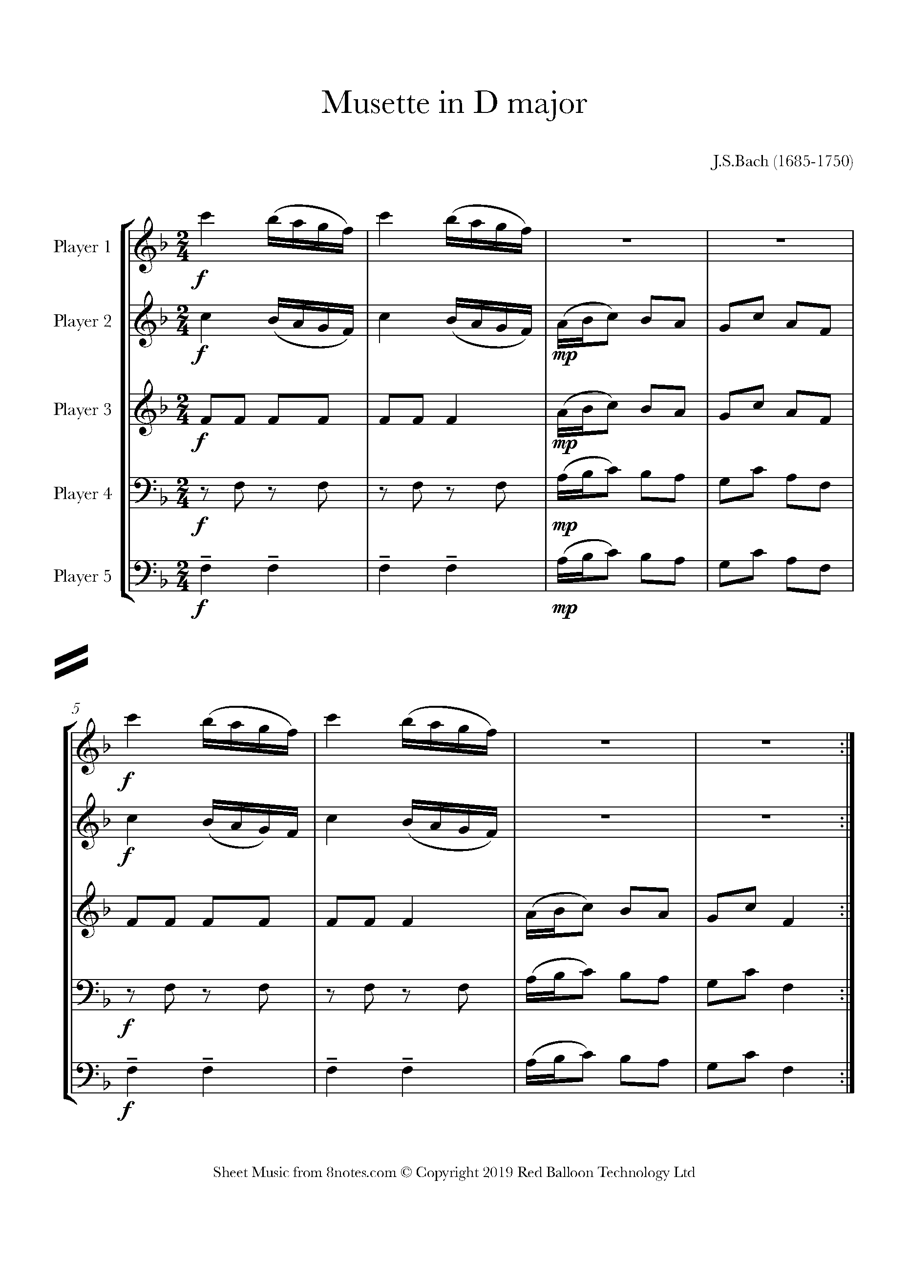 Bach - Musette Sheet music for Flexible Mixed Ensemble - 5 Players ...