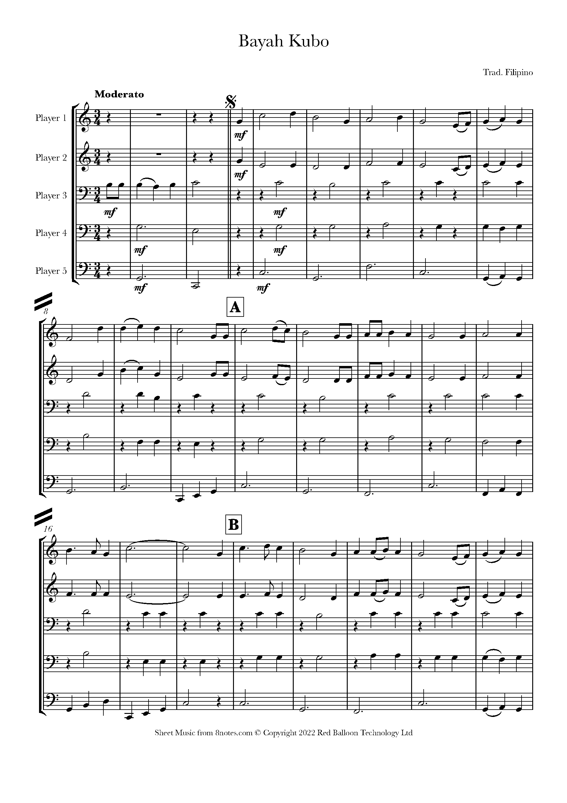 Bahay Kubo (Nipa Hut) Sheet music for Flexible Mixed Ensemble - 5 ...