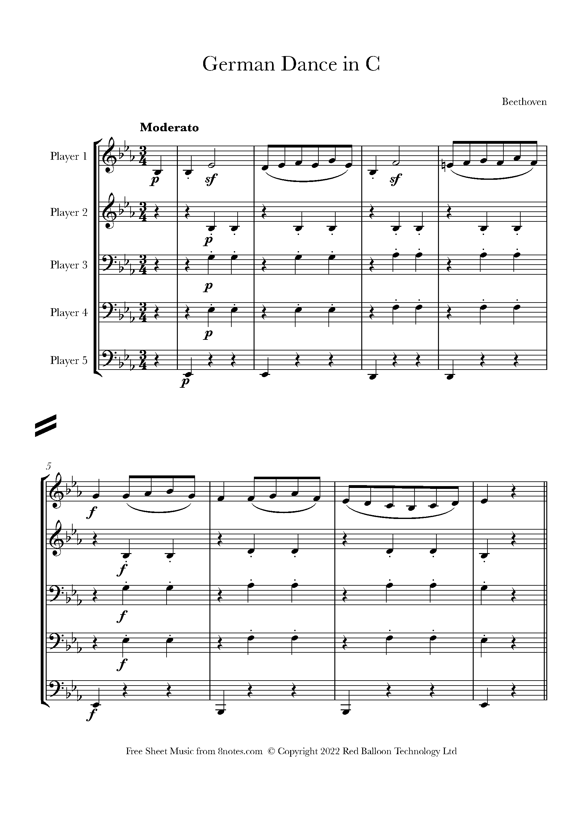 Beethoven - German Dance in C Sheet music for Flexible Mixed Ensemble ...