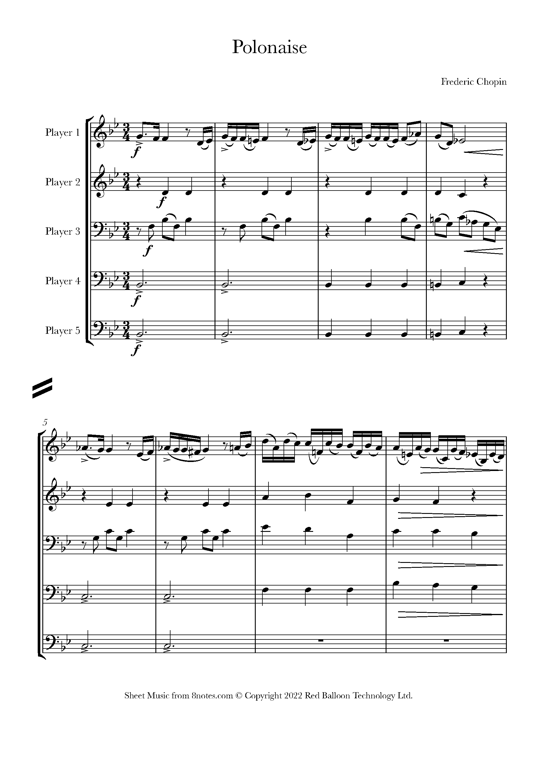 Chopin - Polonaise Sheet music for Flexible Mixed Ensemble - 5 Players ...