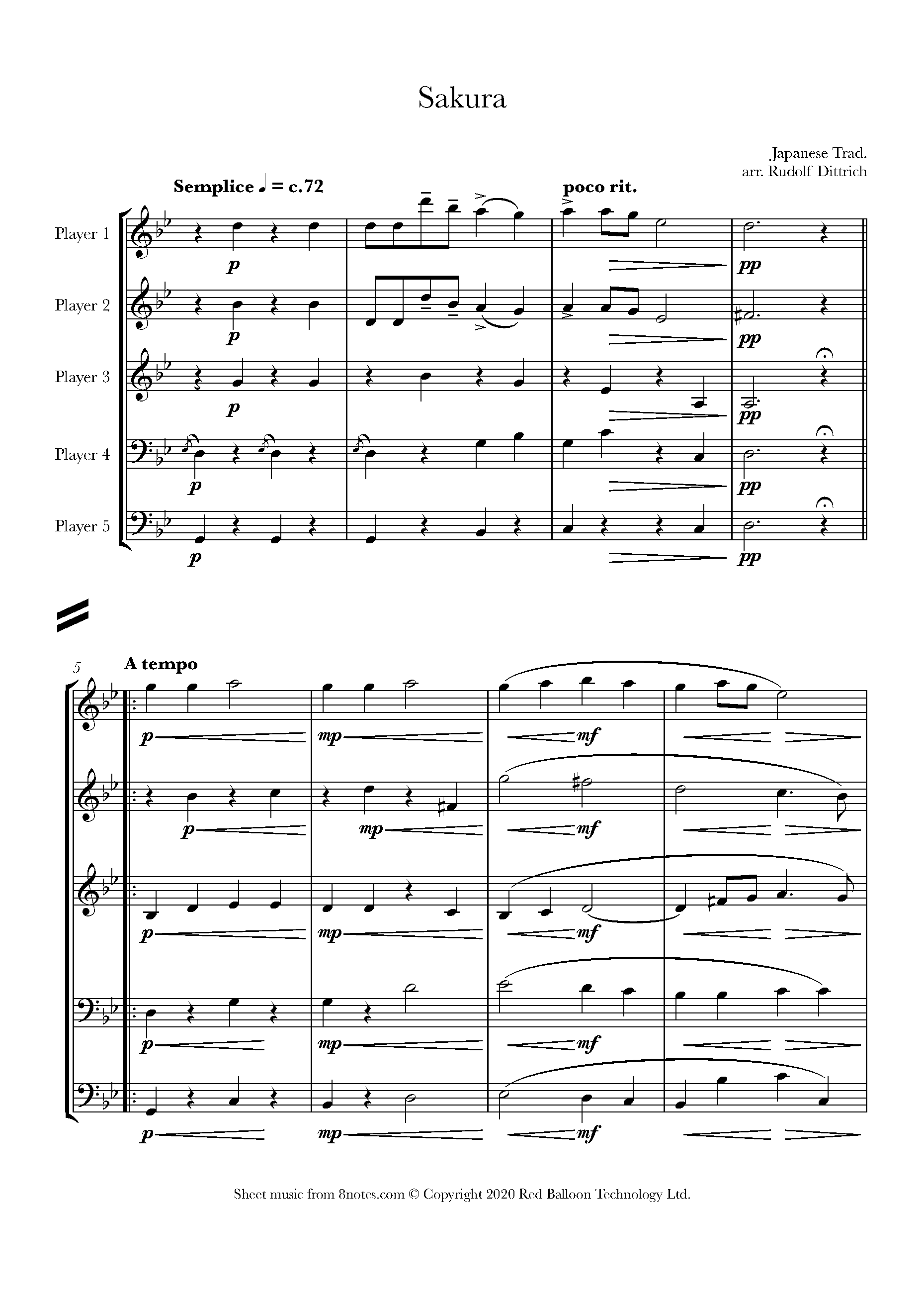 Sakura (Japanese Trad. arr. Rudolf Dittrich) Sheet music for Flexible ...